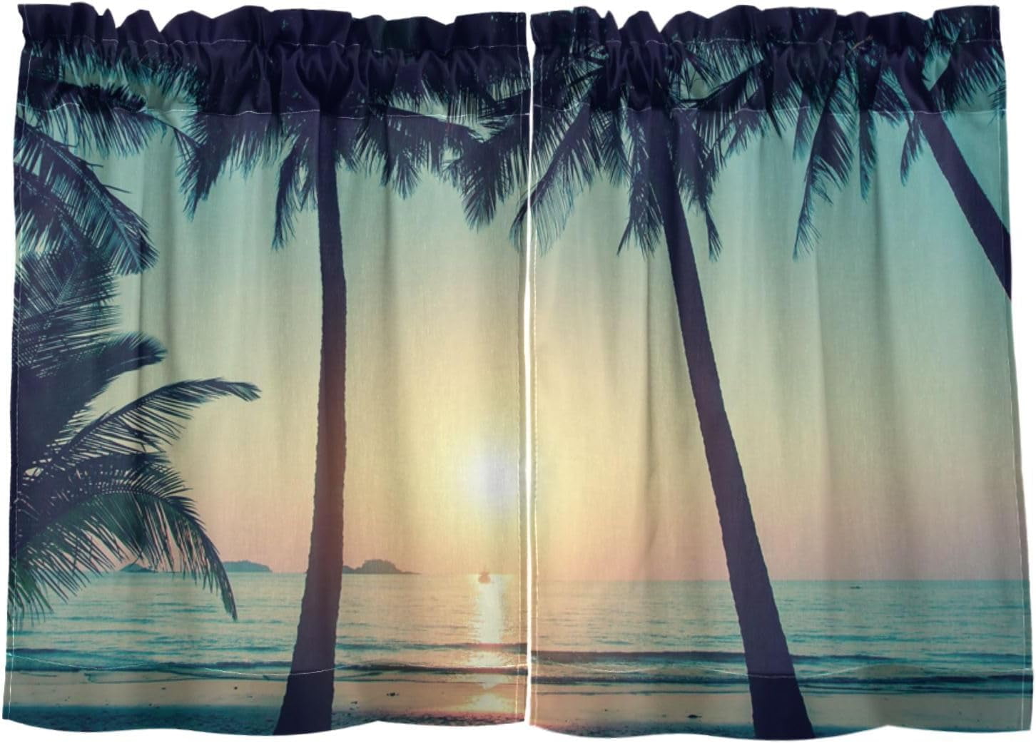Coolnut Palm Tree Kitchen Curtains 2 Panels, UV Protected Tier Curtains Half Window Curtains for ...
