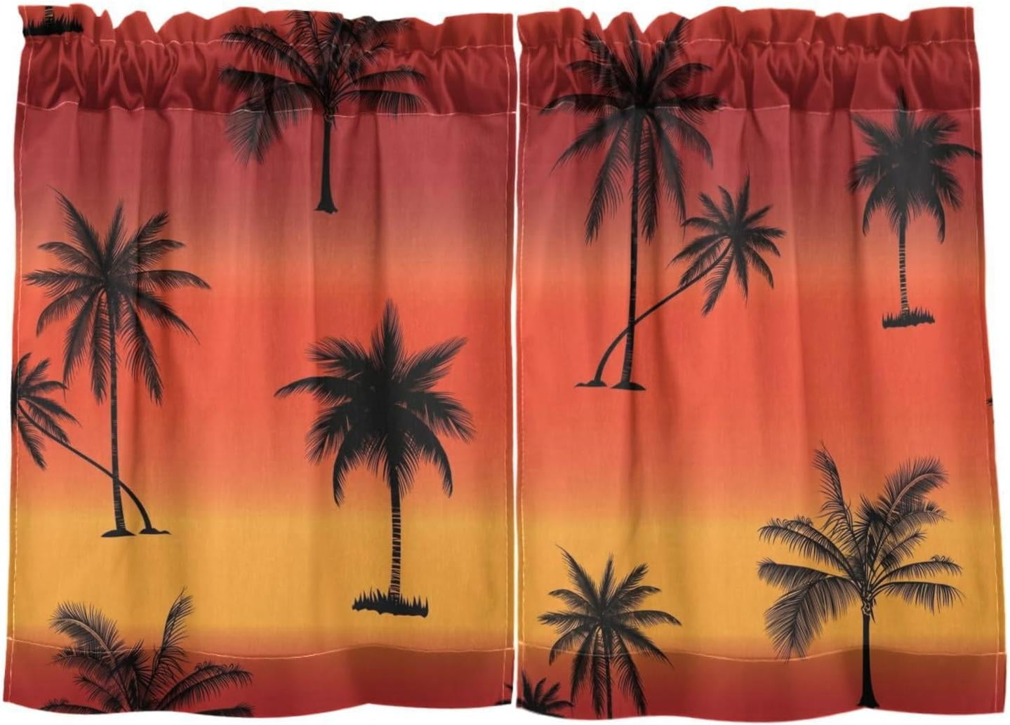 Coolnut Palm Tree Kitchen Curtains 2 Panels, UV Protected Tier Curtains ...