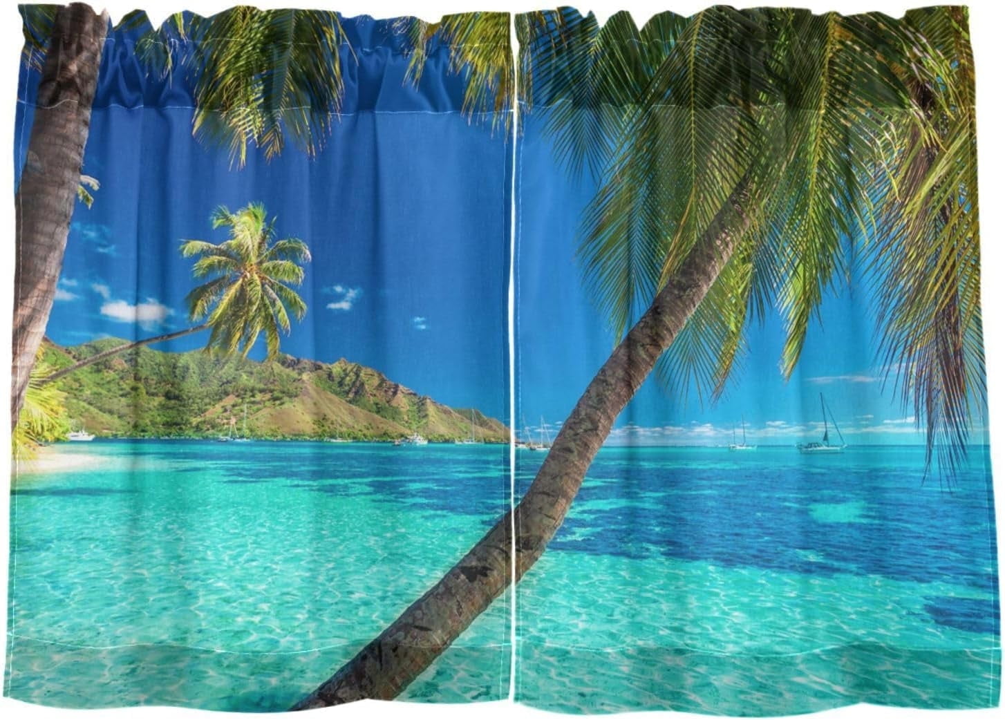 Coolnut Palm Tree Kitchen Curtains UV Protected Tier Curtains 2 Panels ...