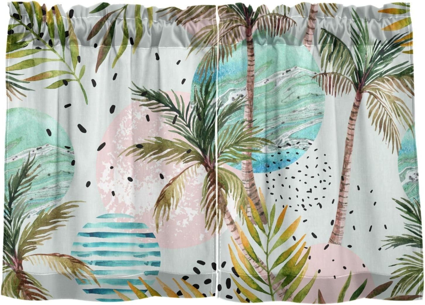 Coolnut Palm Tree Kitchen Curtains UV Protected Tier Curtains 2 Panels ...