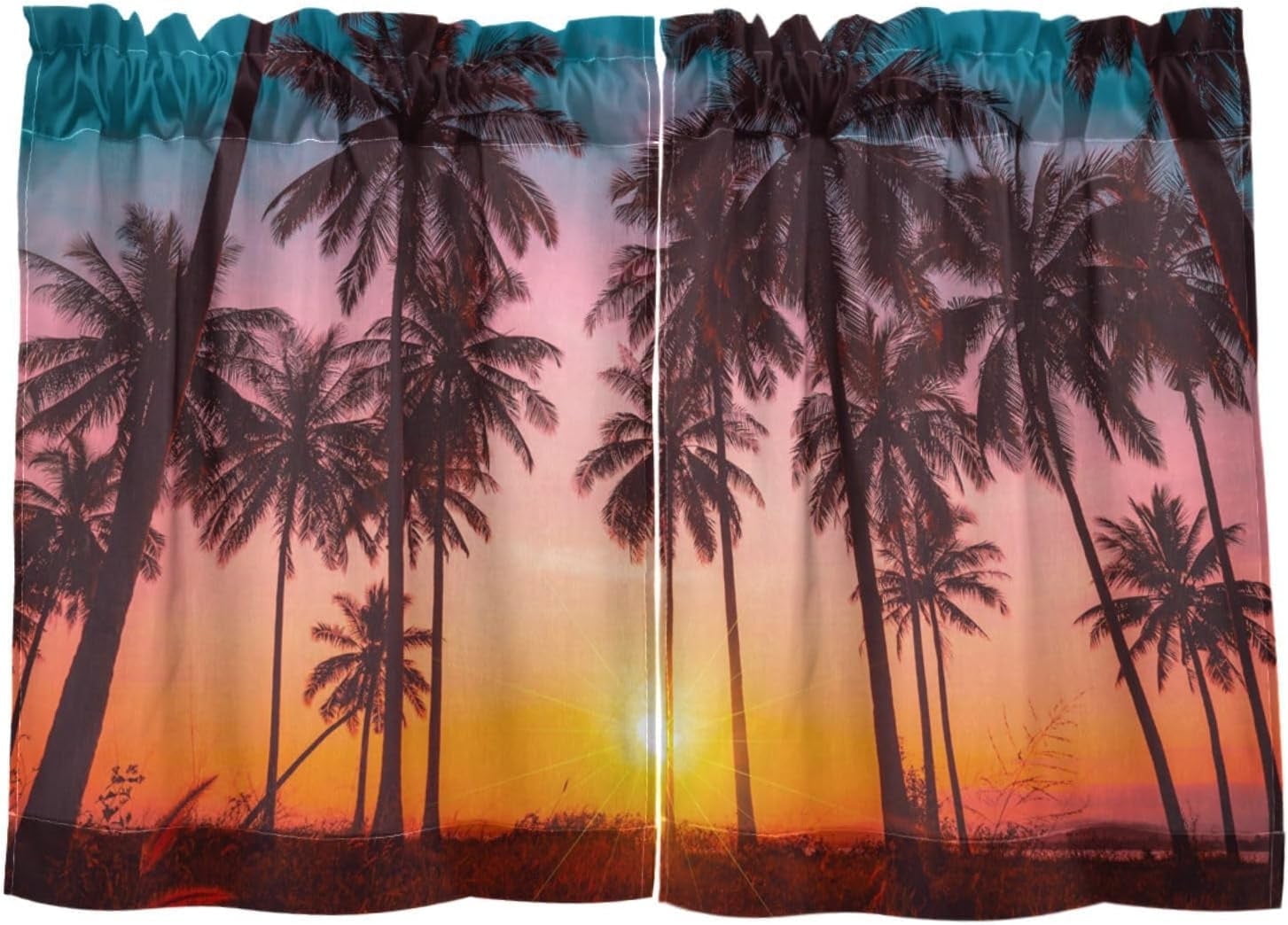 Coolnut Palm Tree Kitchen Curtains UV Protected Tier Curtains 2 Panels ...