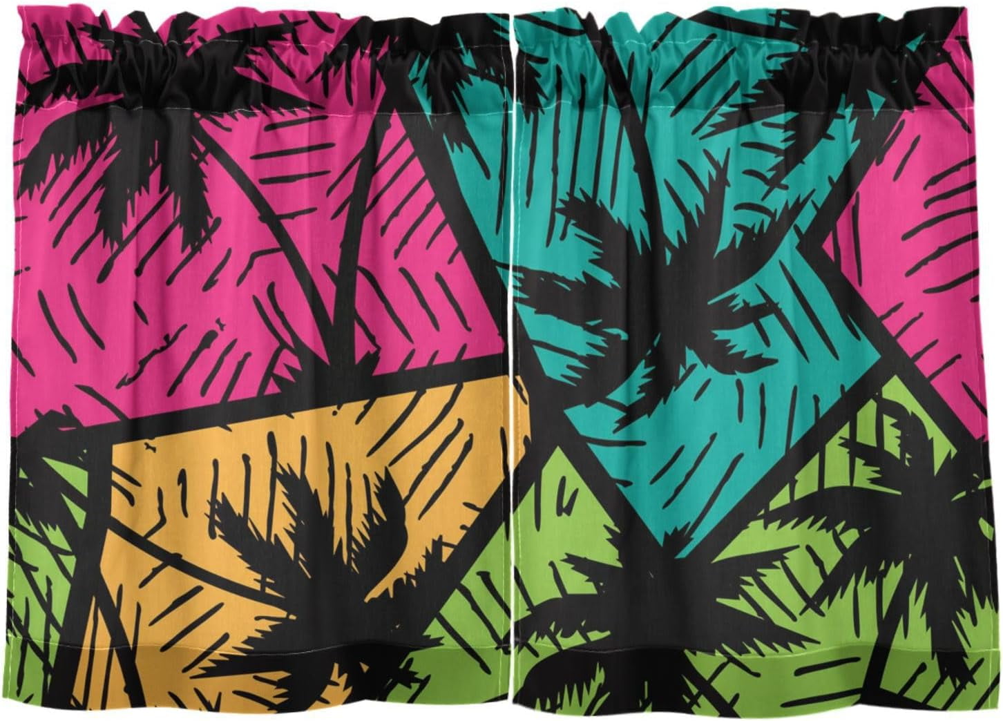 Coolnut Palm Tree Kitchen Curtains UV Protected Tier Curtains 2 Panels ...