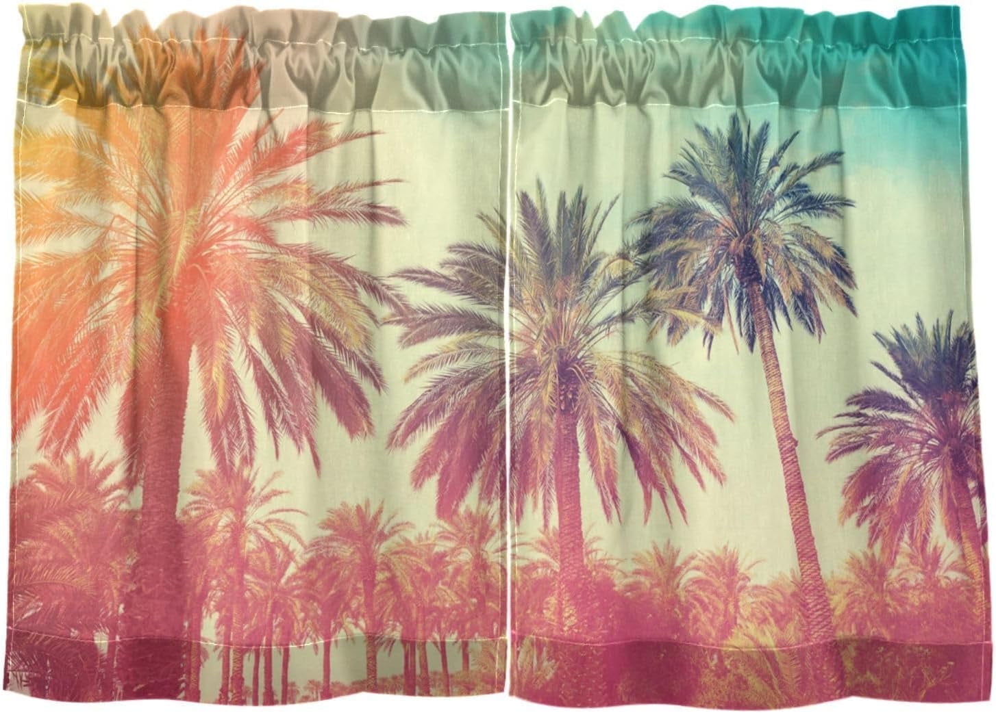 Coolnut Palm Tree Kitchen Curtains UV Protected Tier Curtains 2 Panels ...