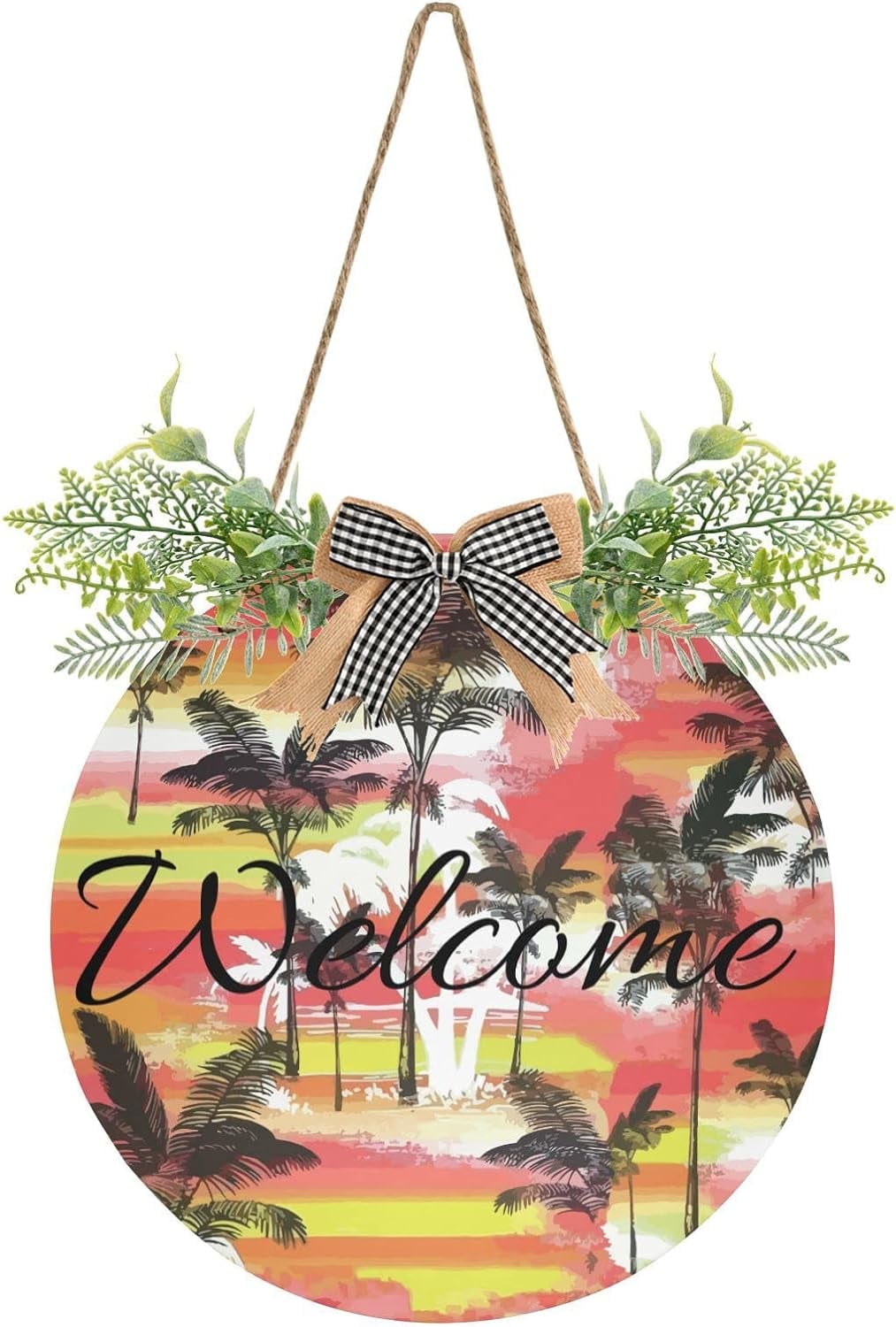 Coolnut Palm Tree Welcome Sign for Front Door, Round Sign Hanging ...