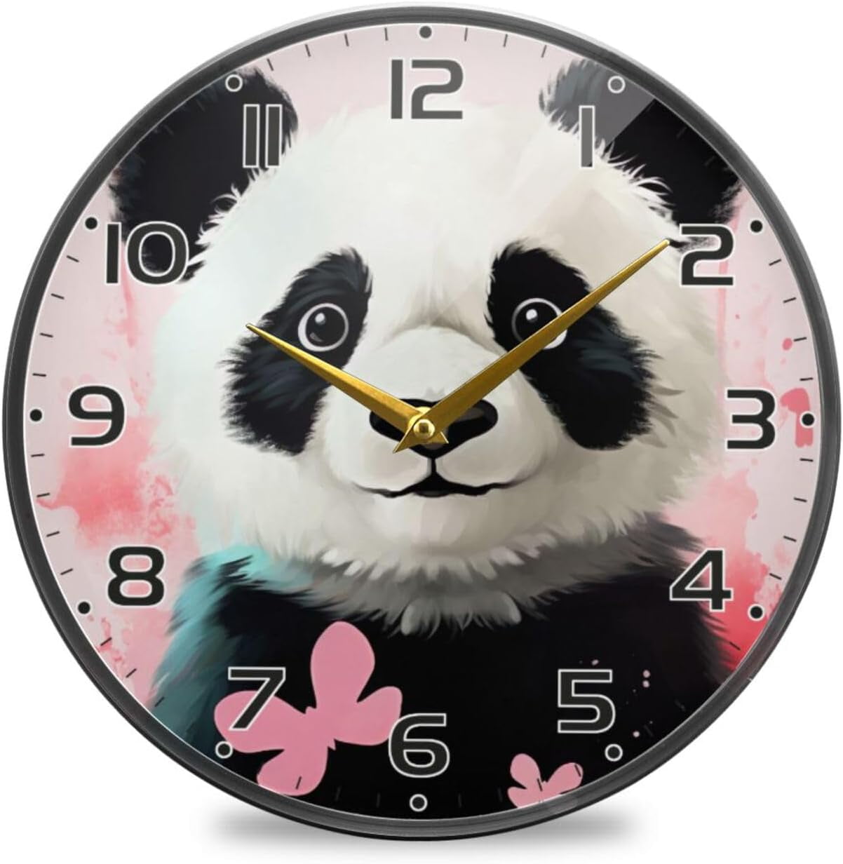 Coolnut Panda Pink Wall Clock Round Silent Non Ticking Battery Operated ...