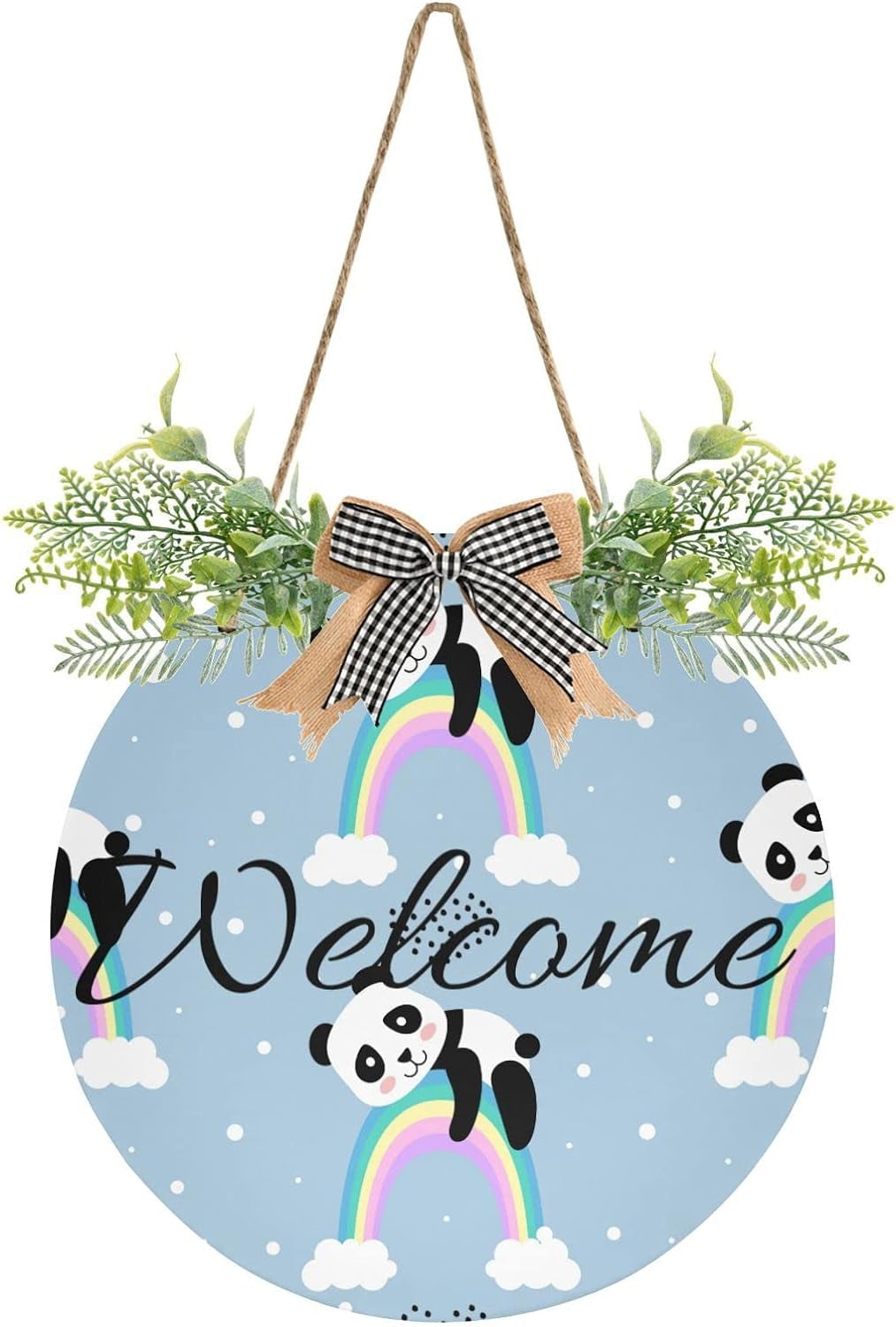 Coolnut Panda Rainbow Welcome Sign for Front Door, Round Sign Hanging ...