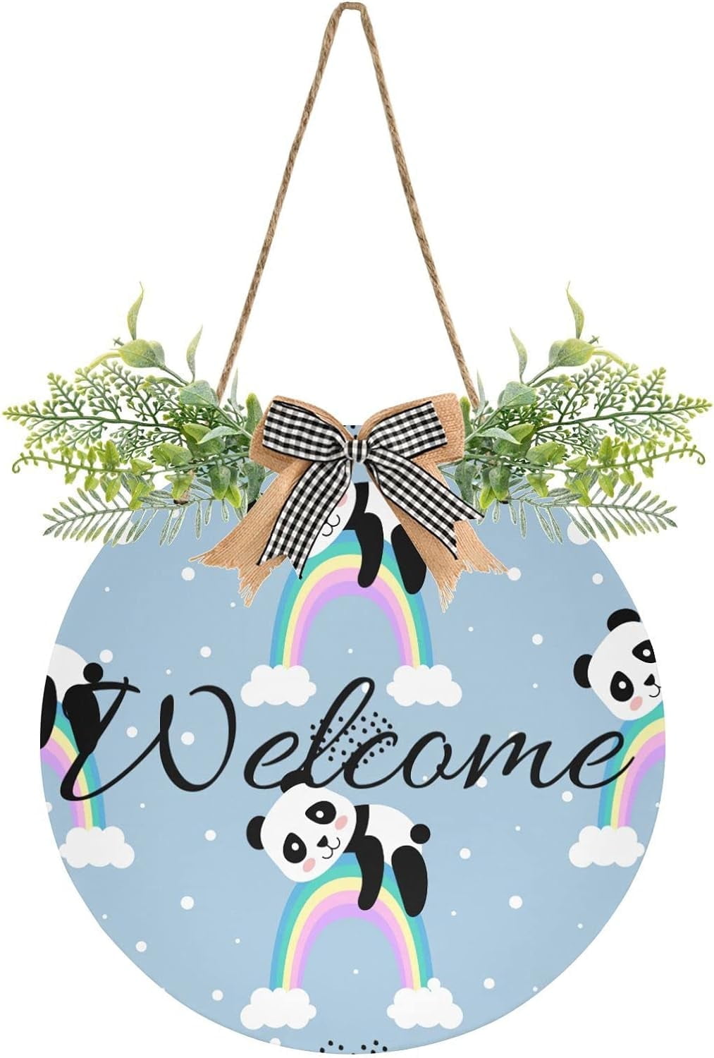 Coolnut Panda Rainbow Welcome Sign for Front Door, Round Sign Hanging ...