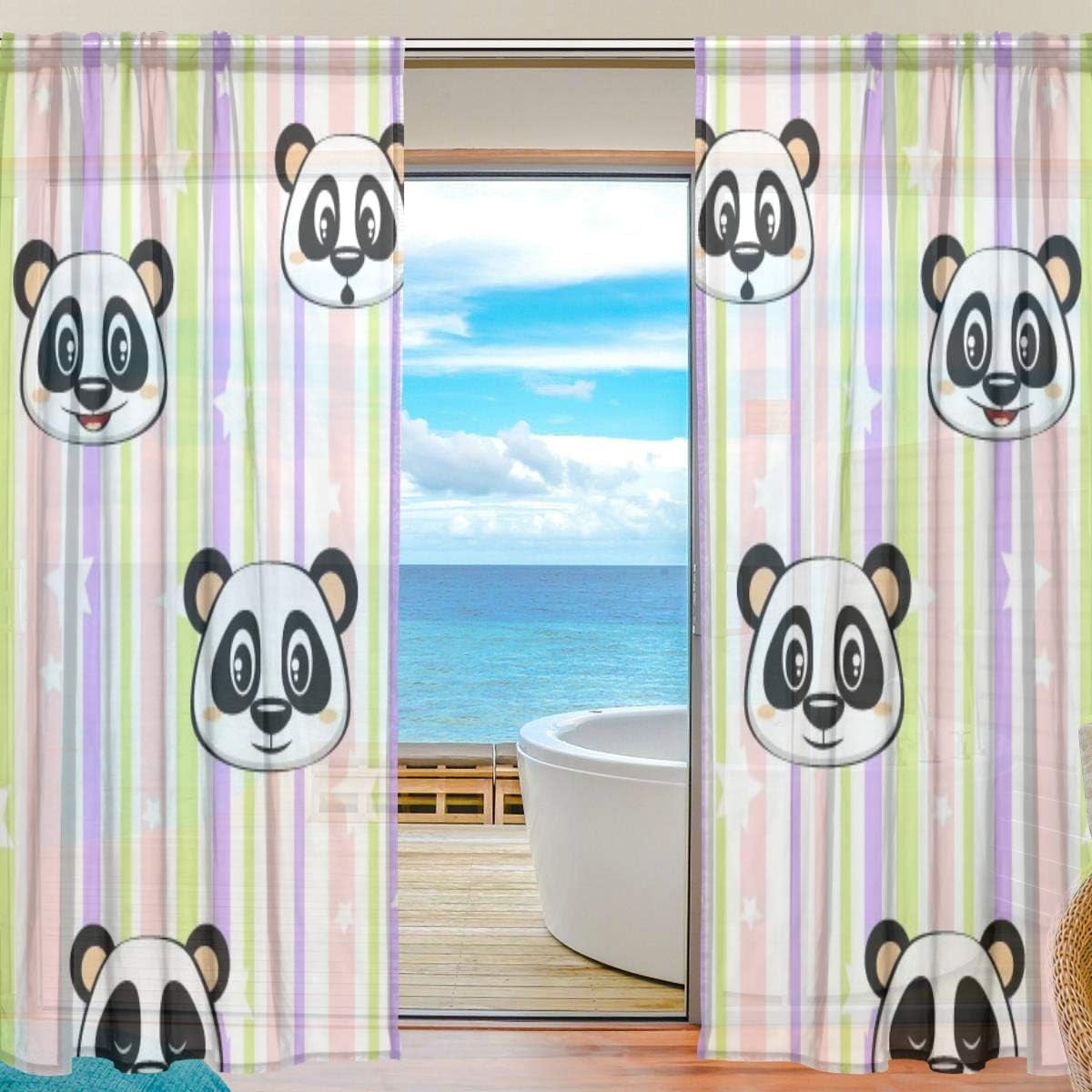 Coolnut Panda Stars Semi Sheer Curtains, 84"x55" Window Voile Drapes ...
