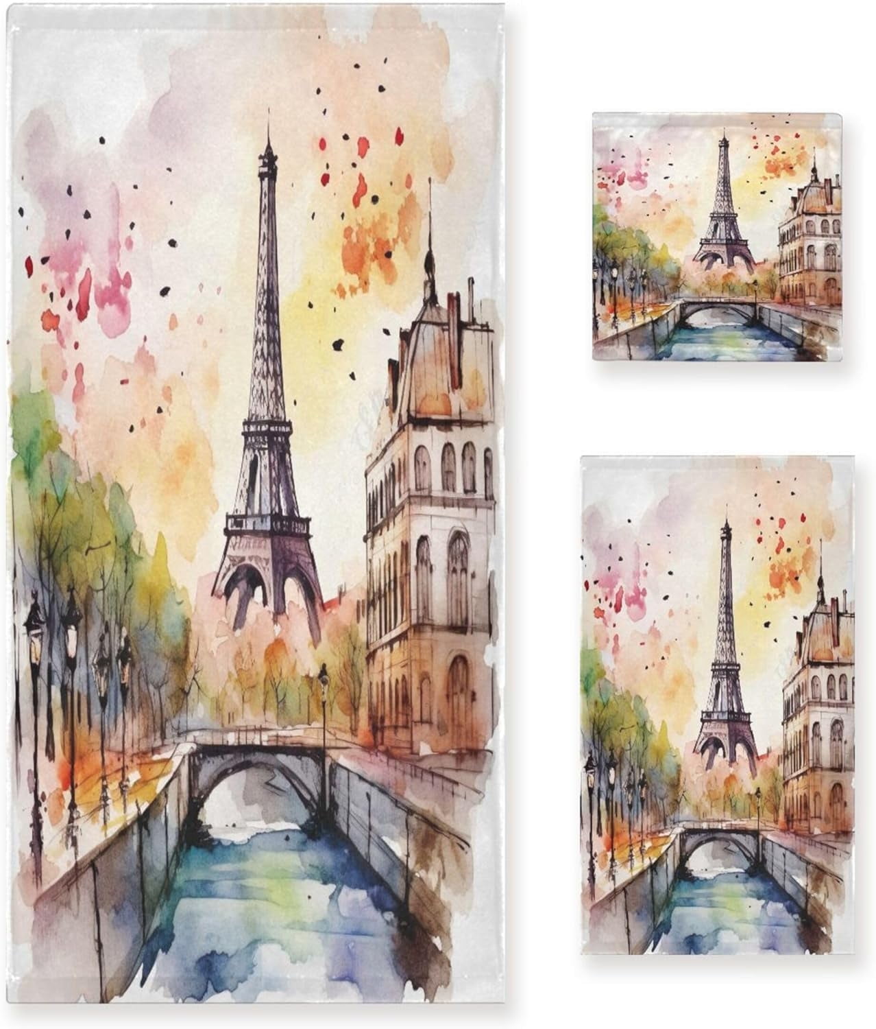 Coolnut Paris Tower Bathroom Towel Set of 3 with Hand Towel, Wash ...