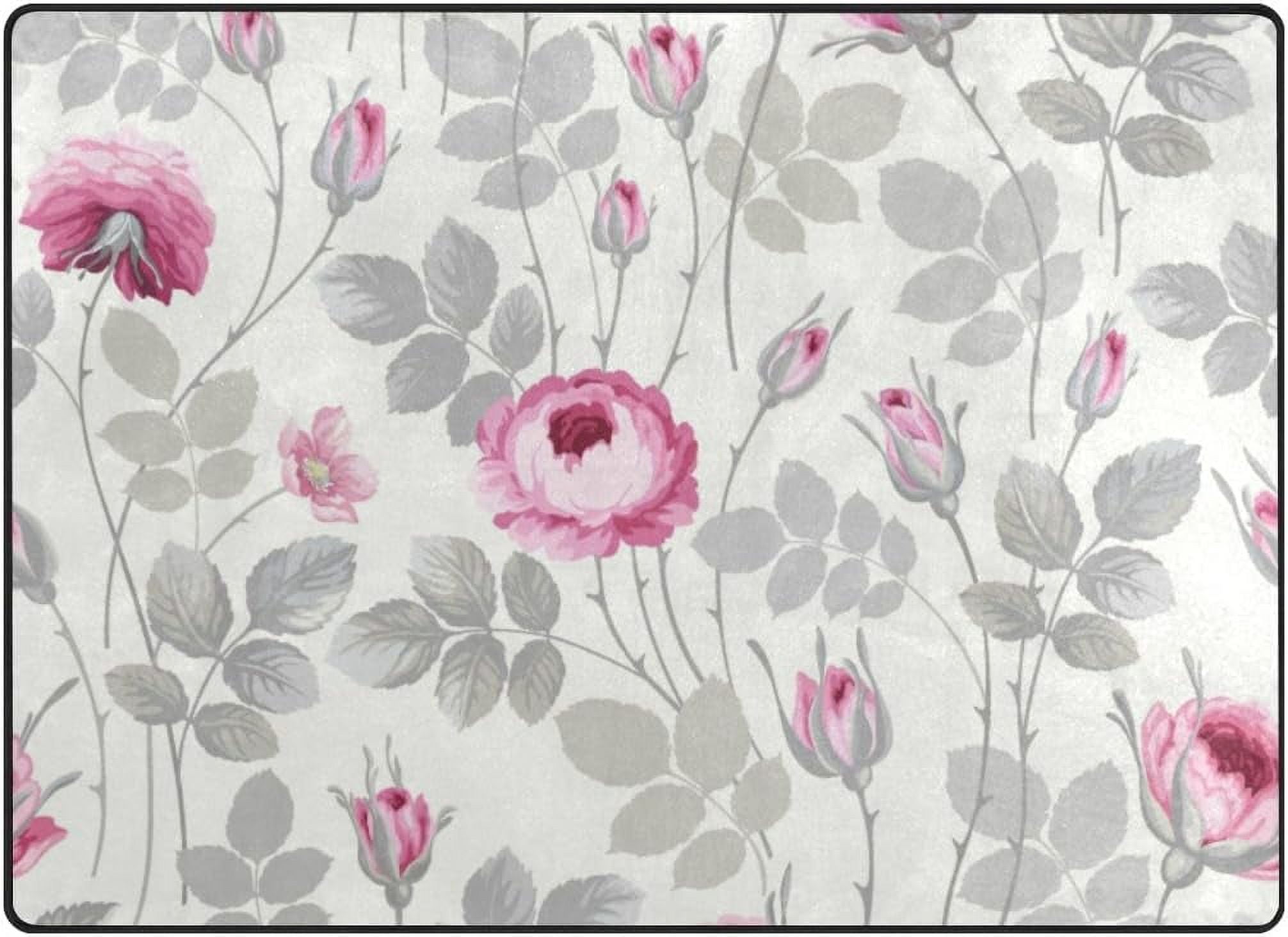 Coolnut Pastel Colors Roses Area Rug Pad, 63 x 48 inch 100% Light ...