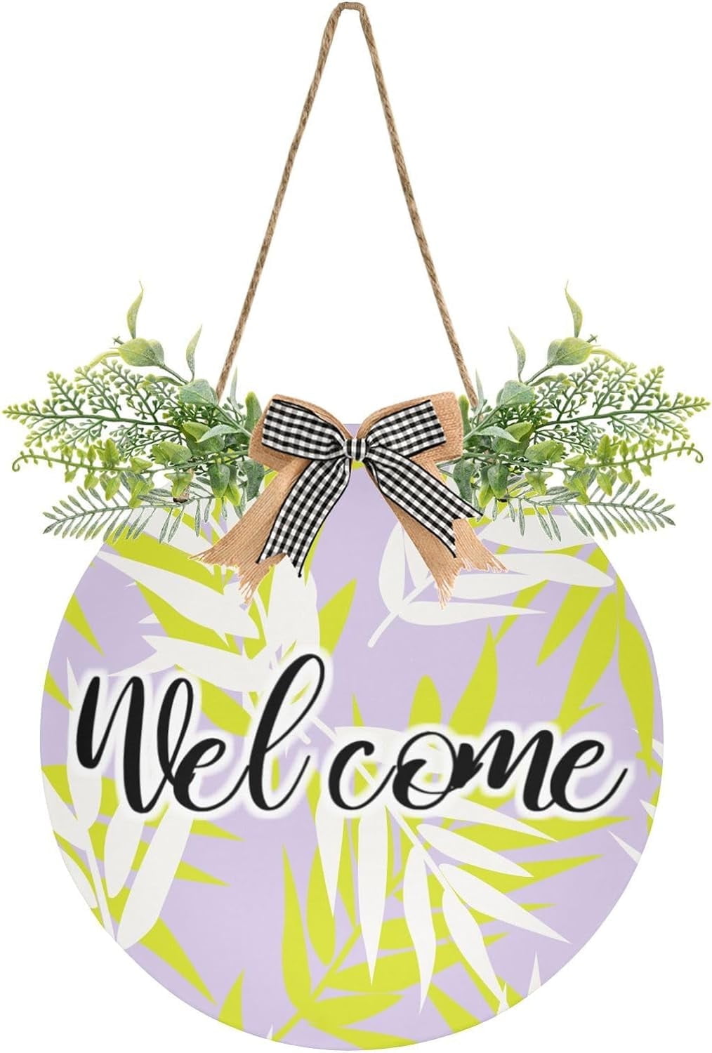 Coolnut Pastels Tropical Leaf Front Door Round, Hanging Welcome Sign ...