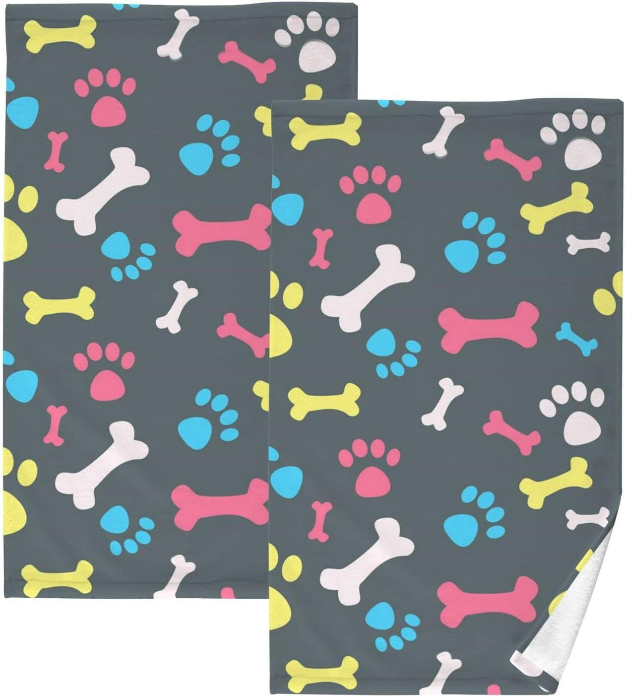 Coolnut Paws Bones Patterned Hand Towels 2 PCS, Cotton Bath Towel for ...