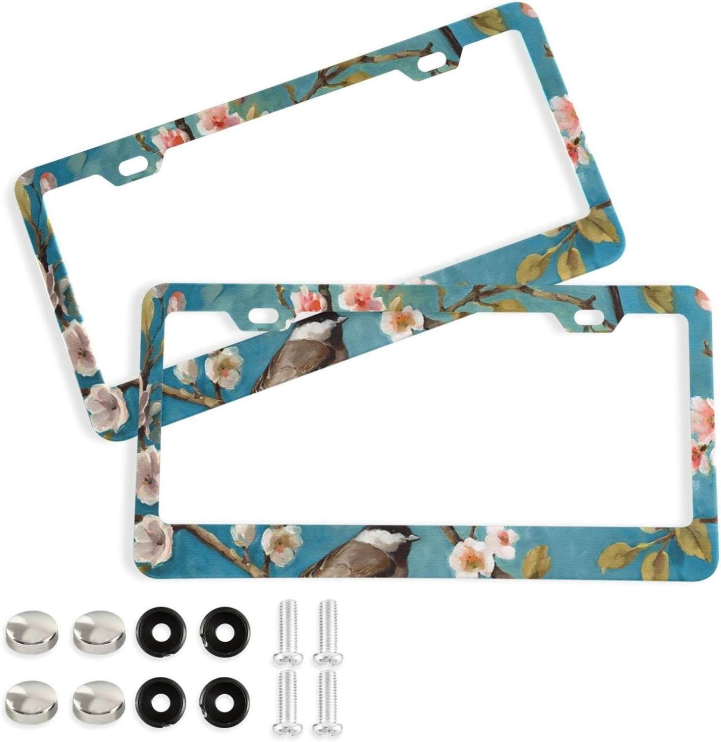 Coolnut Peach Blossom Bird Painting 2 Holes Car License Plate Frames ...