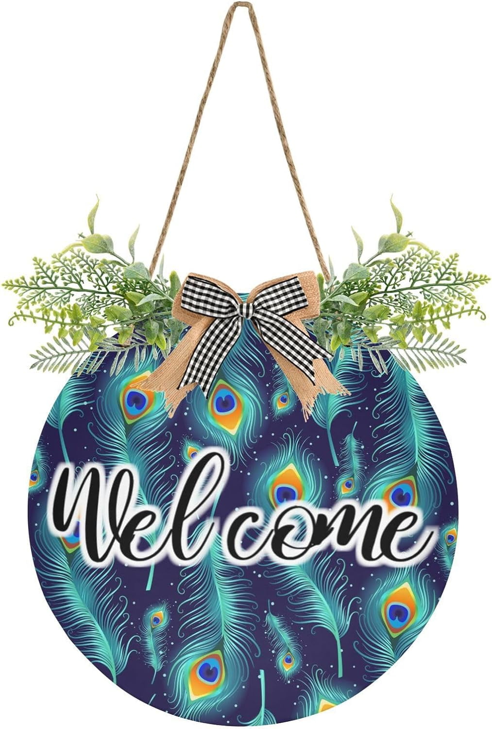 Coolnut Peacock Feather Front Door Round, Hanging Welcome Sign, Front ...