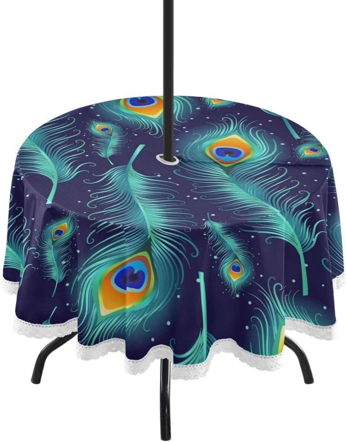 Coolnut Peacock Feather Round Tablecloth 60" Outdoor Table Covers with ...