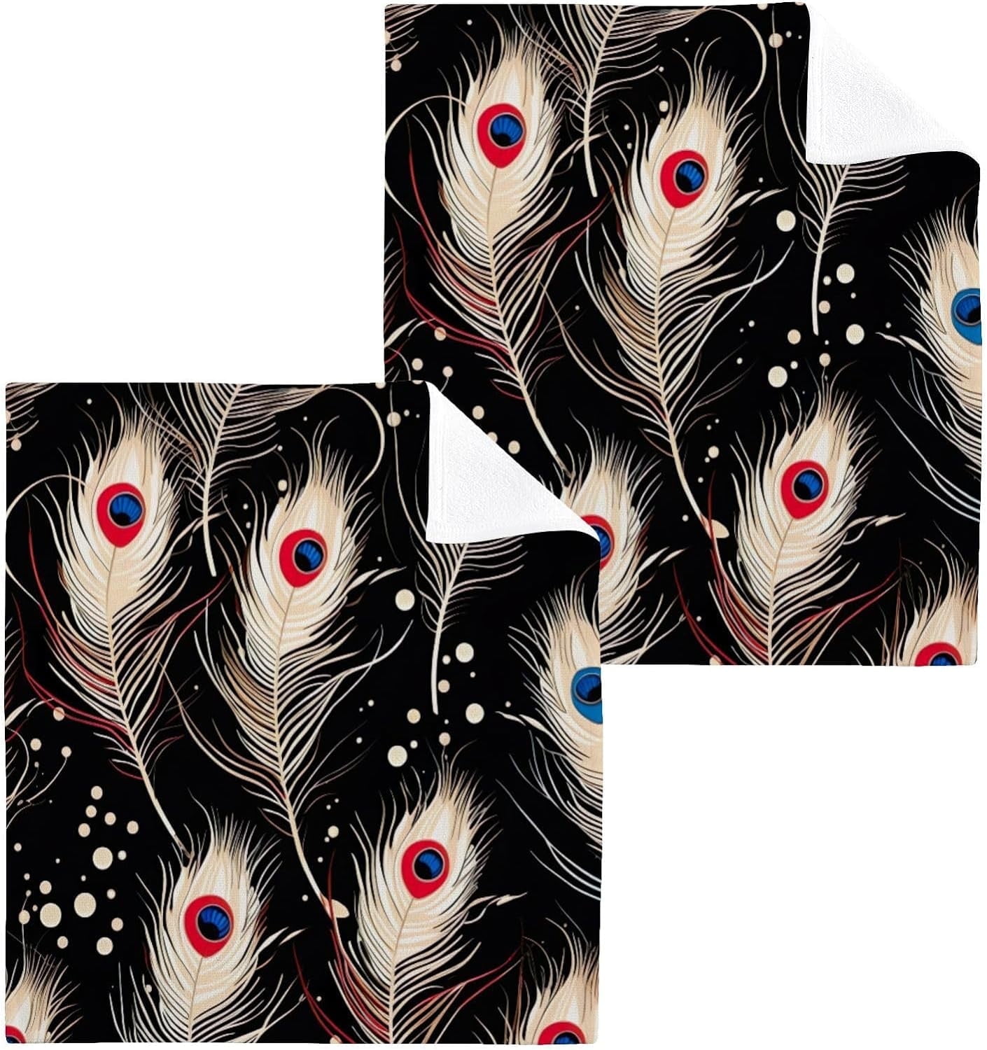 Coolnut Peacock Feather Washcloths Set of 4-12 x 12 inch Pure Cotton ...