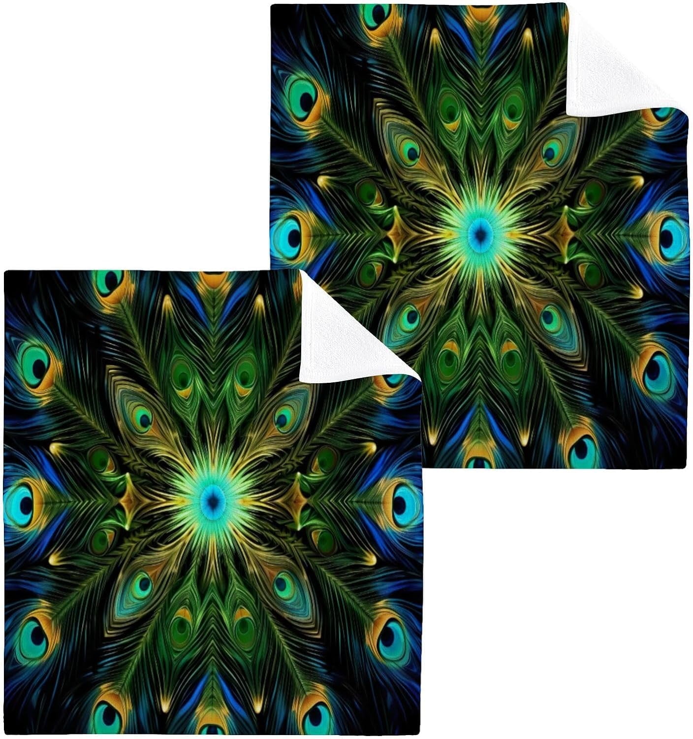 Coolnut Peacock Feather Washcloths Set of 6-12 x 12 inch Pure Cotton ...