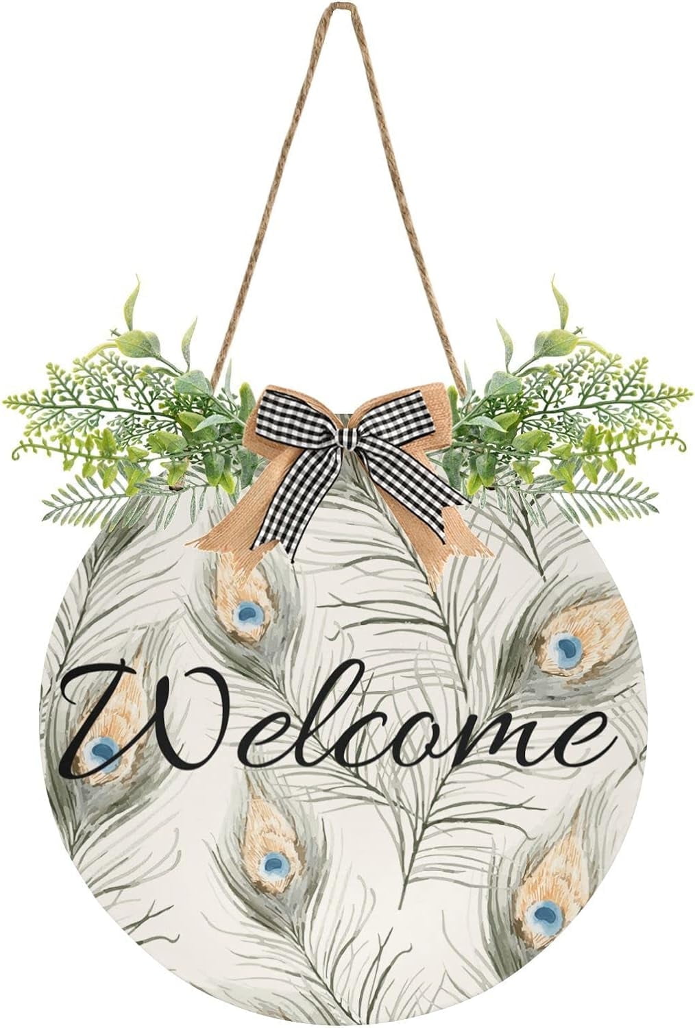 Coolnut Peacock Feather Welcome Sign for Front Door, Round Sign Hanging ...