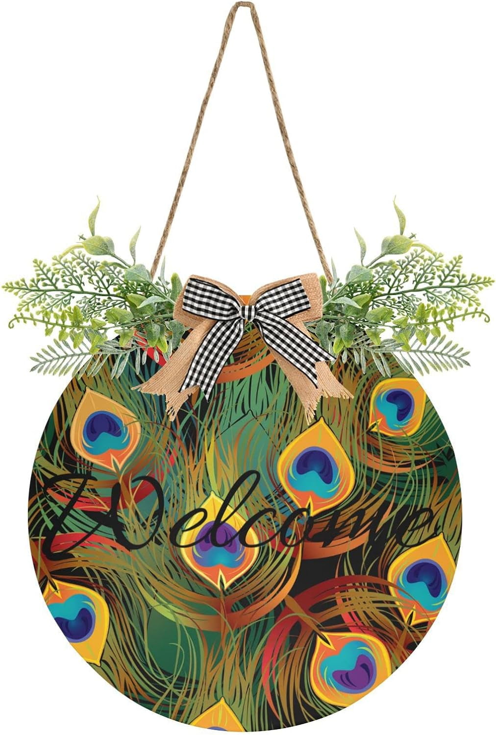 Coolnut Peacock Feather Welcome Sign for Front Door, Round Sign Hanging ...