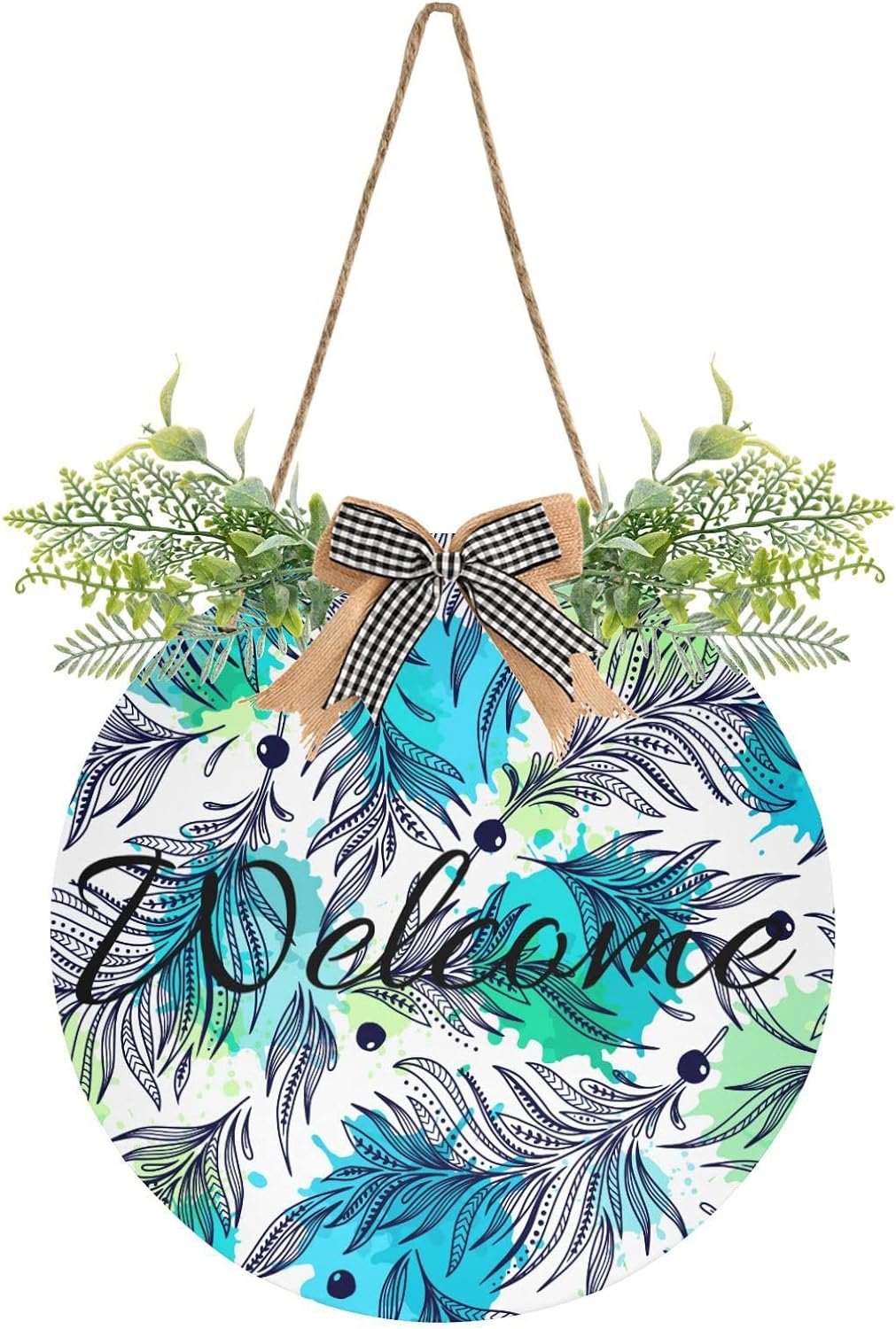 Coolnut Peacock Feather Welcome Sign for Front Door, Round Sign Hanging ...