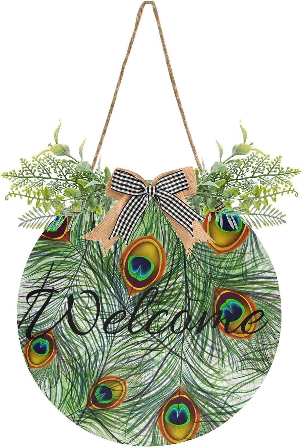 Coolnut Peacock Feather Welcome Sign for Front Door, Round Sign Hanging ...