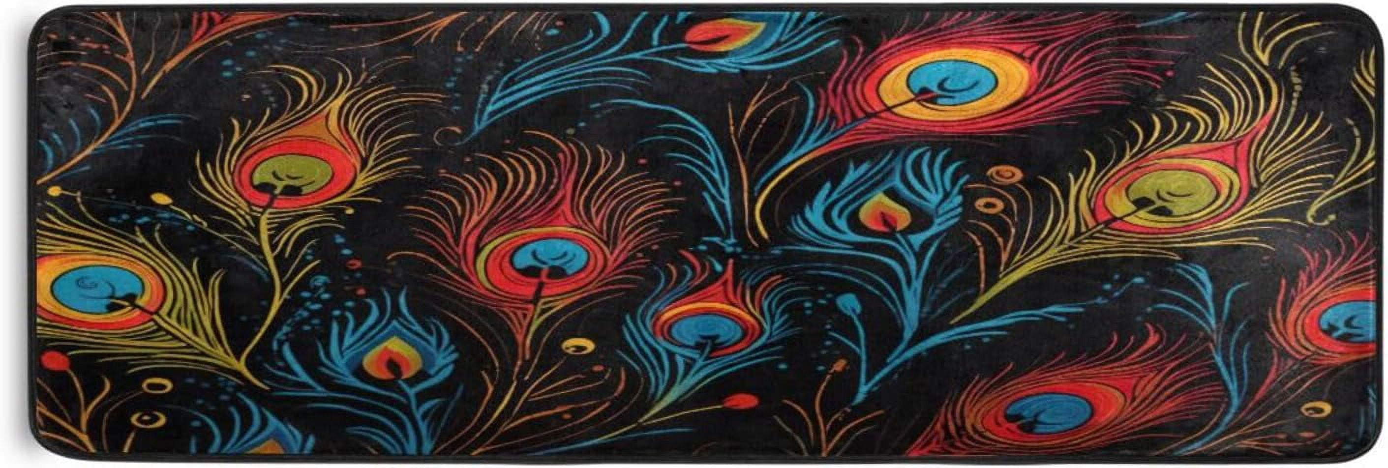 Coolnut Peacock Feathers Area Rug - 2' x 6' Washable Runner Rugs with ...