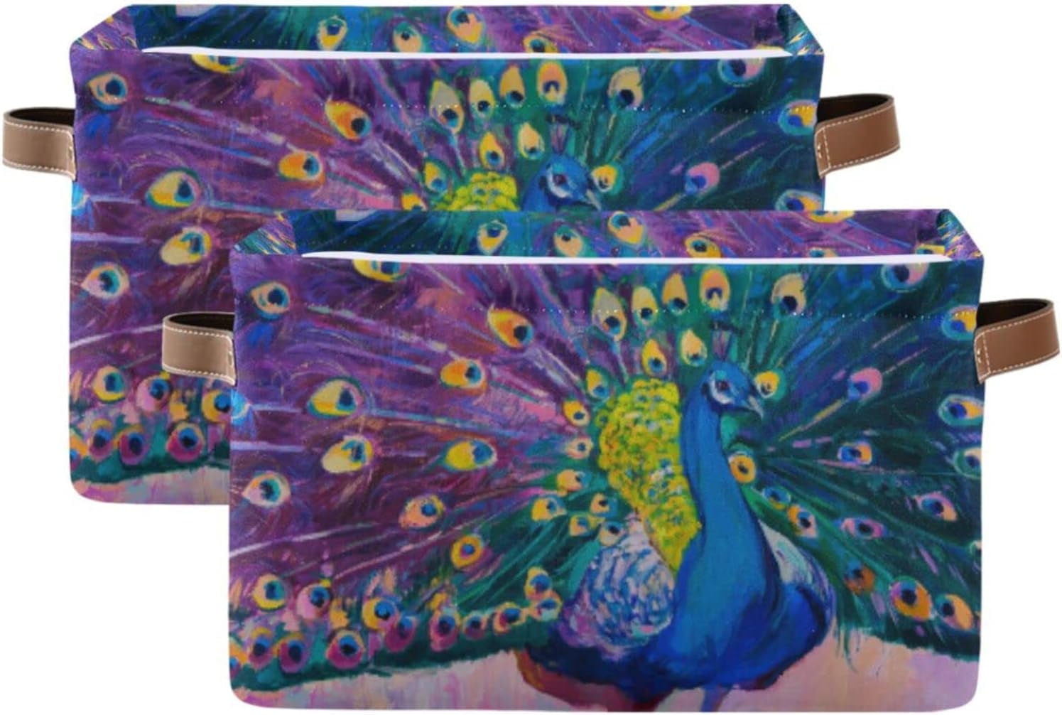 Coolnut Peacock Oil Painting Foldable Storage Basket for Shelves ...