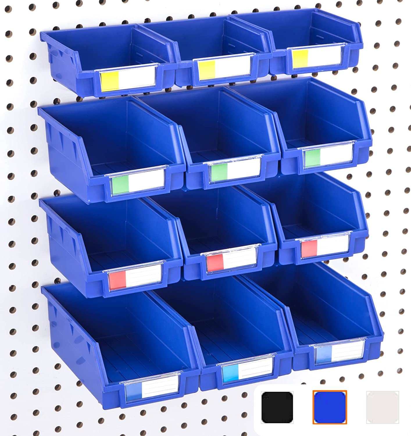 Coolnut Pegboard Bins - 3 Sizes, Set of 12 - Hooks to Any Peg Board ...