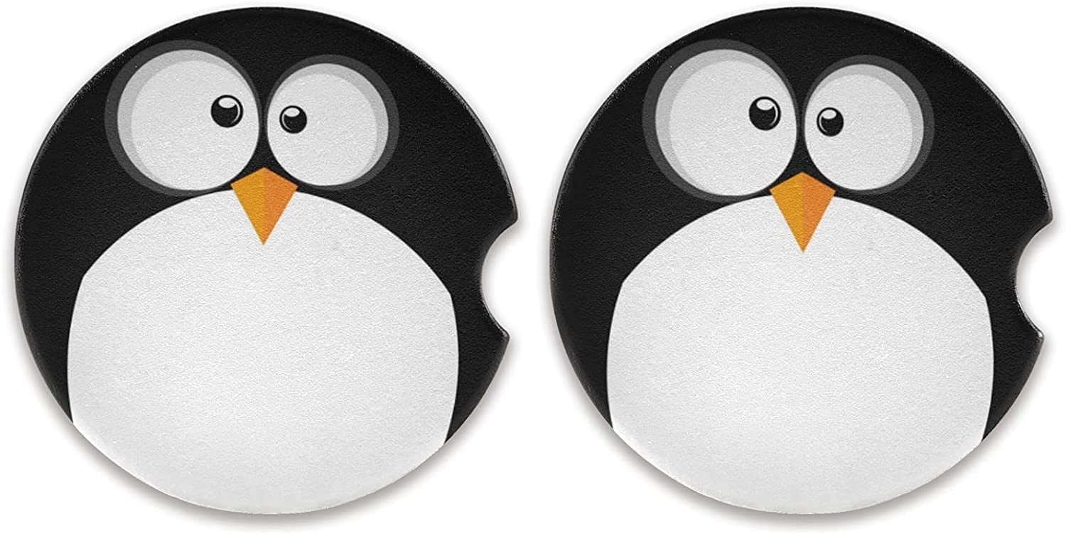 Coolnut Penguin Face Car Coasters-2 Pack, Absorbent Ceramic Coasters ...
