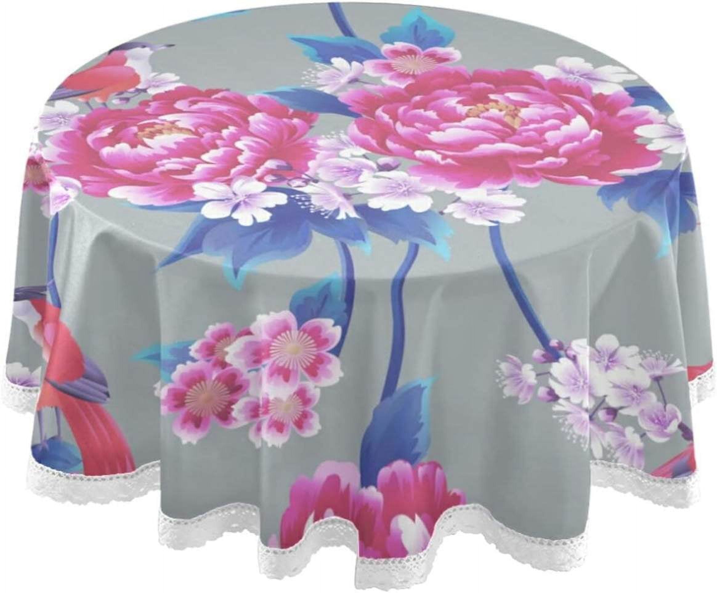 Coolnut Peony and Cherry Blossom Round Tablecloth 60In,Table Cover ...