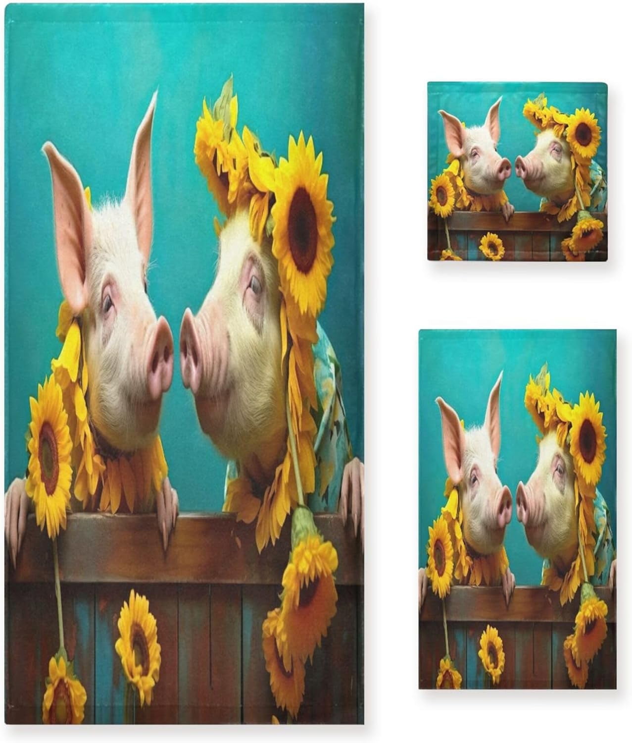 Coolnut Pig Bathroom Towel Set Absorbent Soft 3-Piece Bath Towel Hand ...