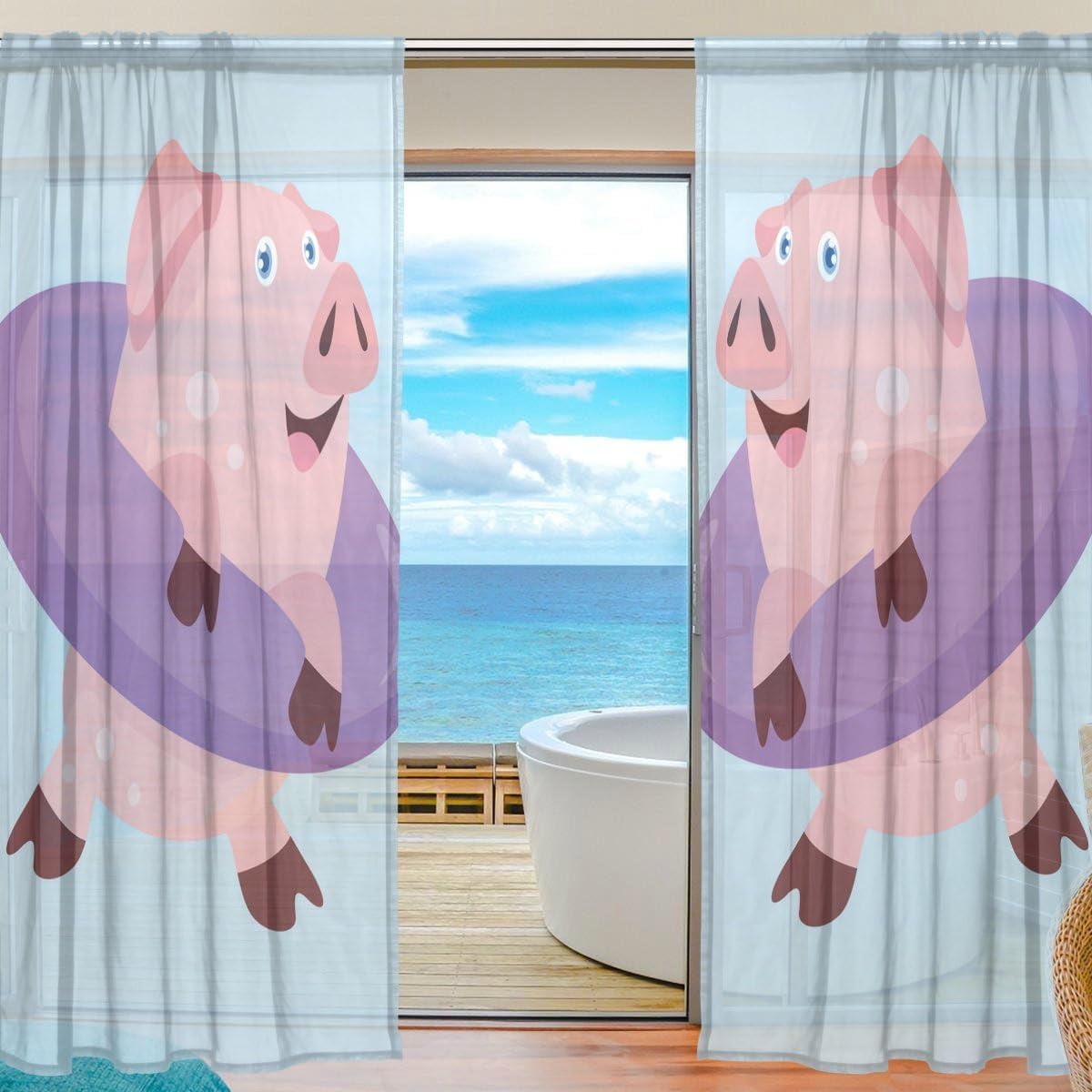 Coolnut Pig with Swim Ring Sheer Gauze Door Curtain Window Curtain ...