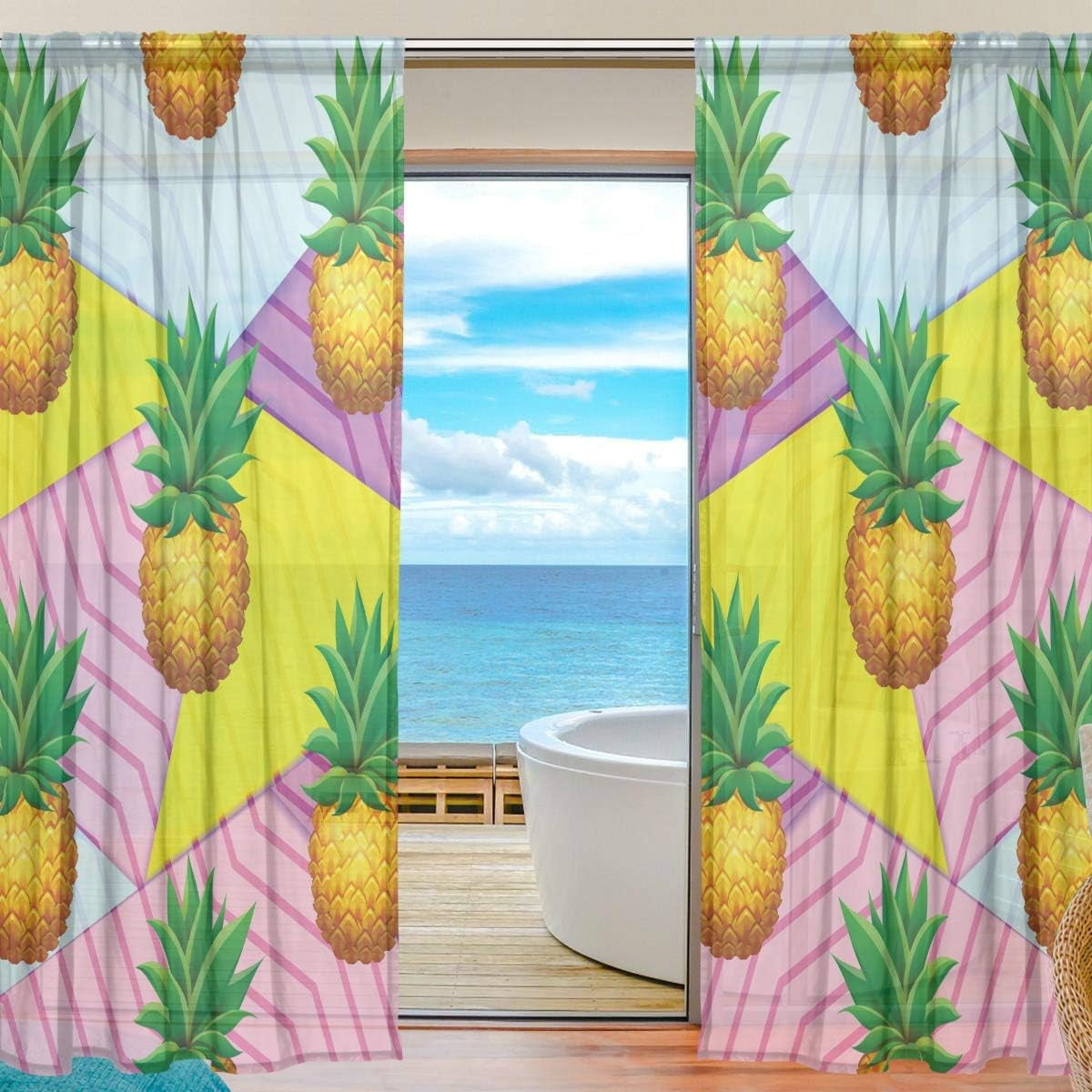 Coolnut Pineapple On Geometrical Back Sheer Gauze Door Curtain Window ...