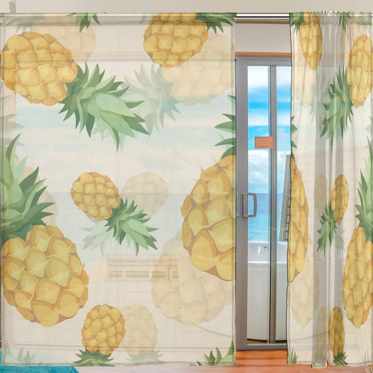 Coolnut Pineapple Reflection Sheer Gauze Door Curtain Window Curtain ...