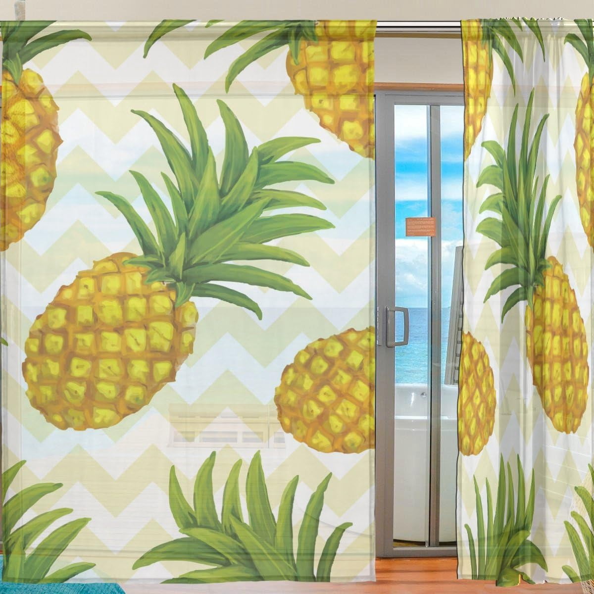 Coolnut Pineapples On Waves Sheer Gauze Door Curtain Window Curtain ...