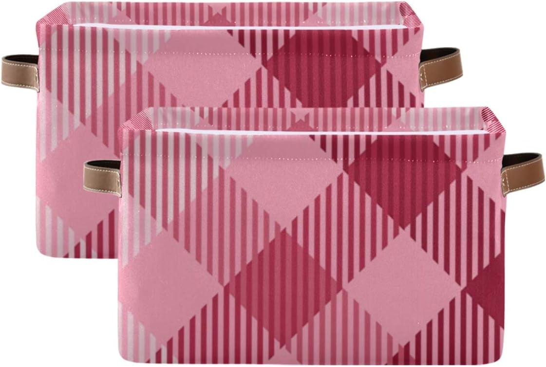Coolnut Pink and Black Grid Collapsible Organizer Bin Box, Fabric ...