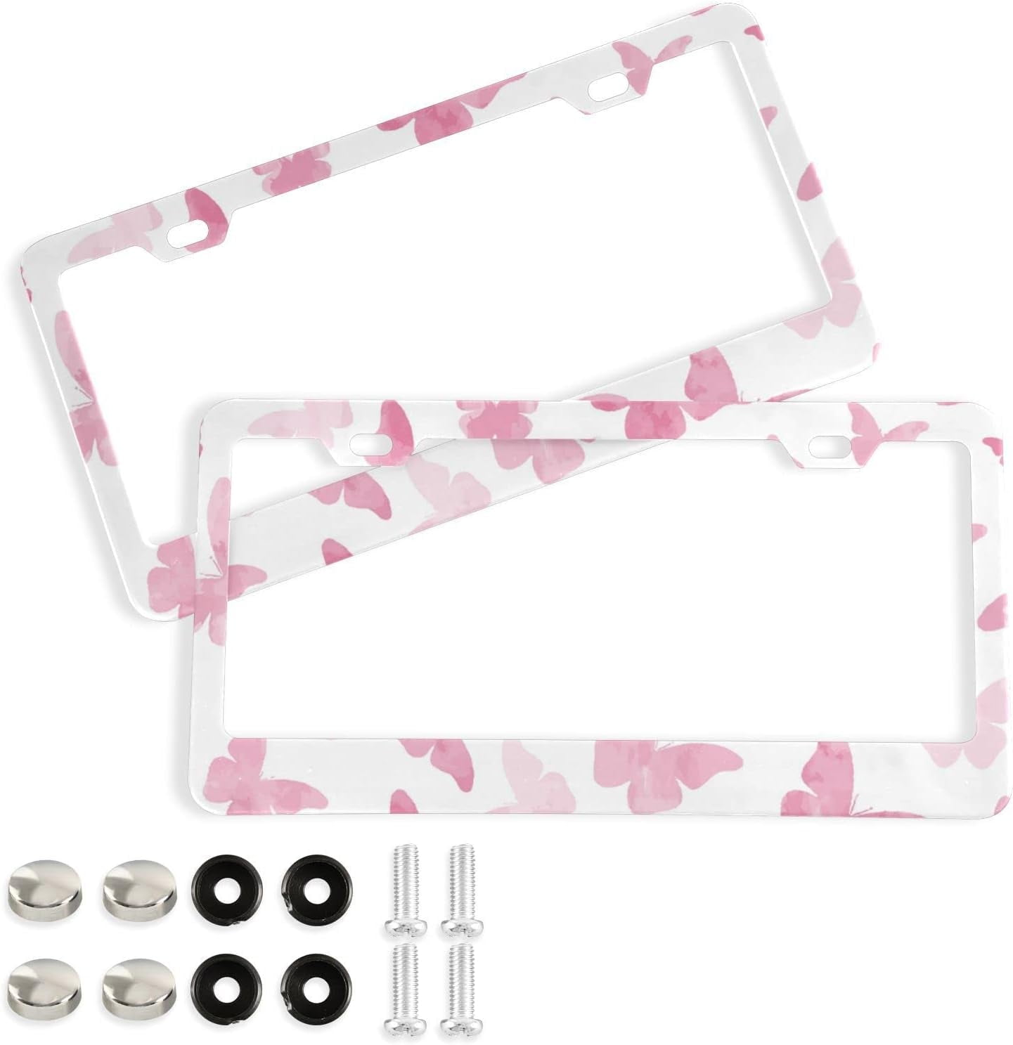 Coolnut Pink Butterfly License Plate Frames 2 Pack, Waterproof Aluminum ...