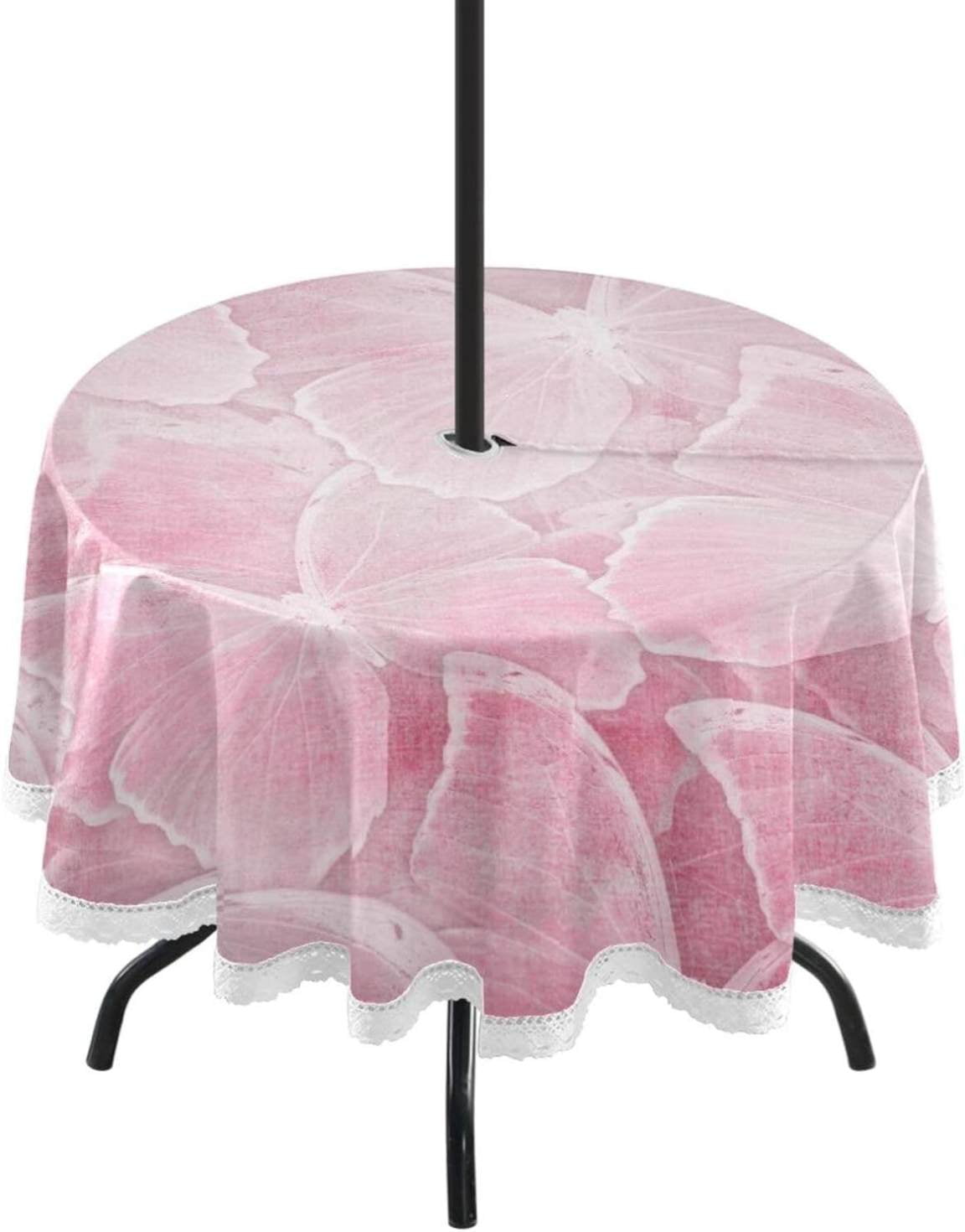 Coolnut Pink Butterfly Round Tablecloth 60" Outdoor Table Covers with ...