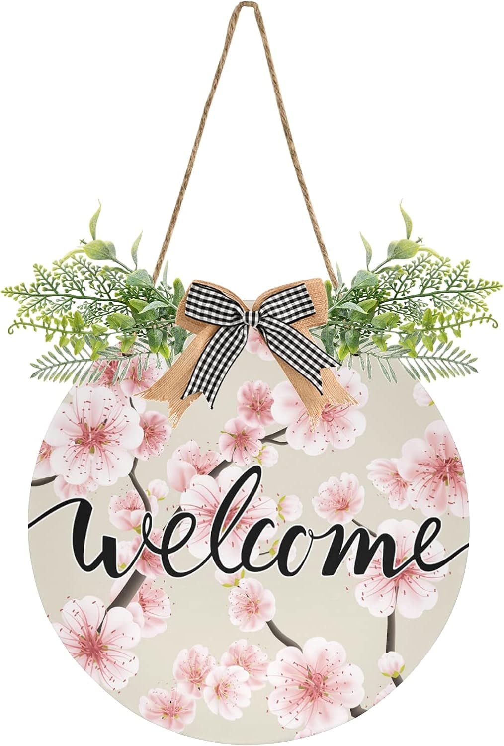 Coolnut Pink Cherry Blossoms Welcome Sign Farmhouse Front Porch Door ...