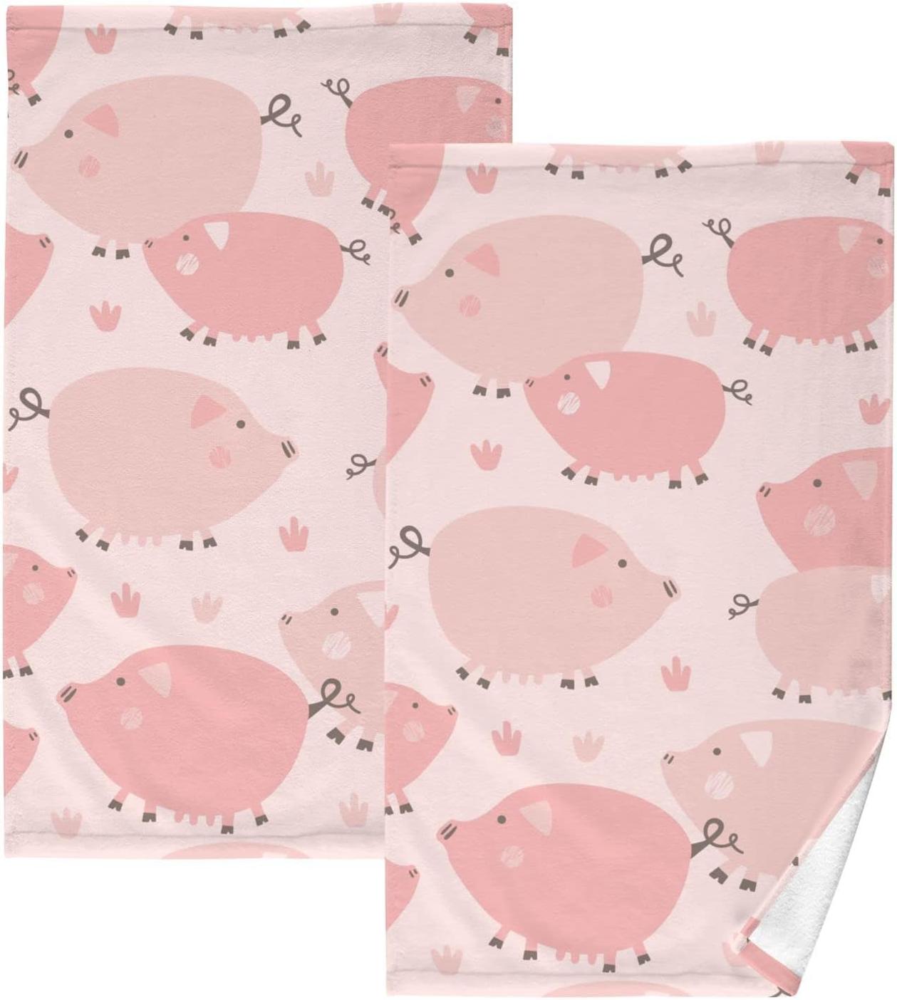 Coolnut Pink Cute Pigs Hand Towels 2 Pieces, Cotton Bath Towel for ...