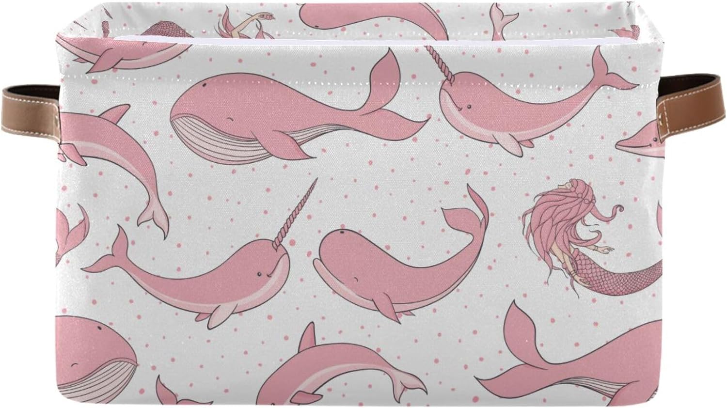 Coolnut Pink Dolphins and Mermaids Storage Basket, Durable Canvas ...