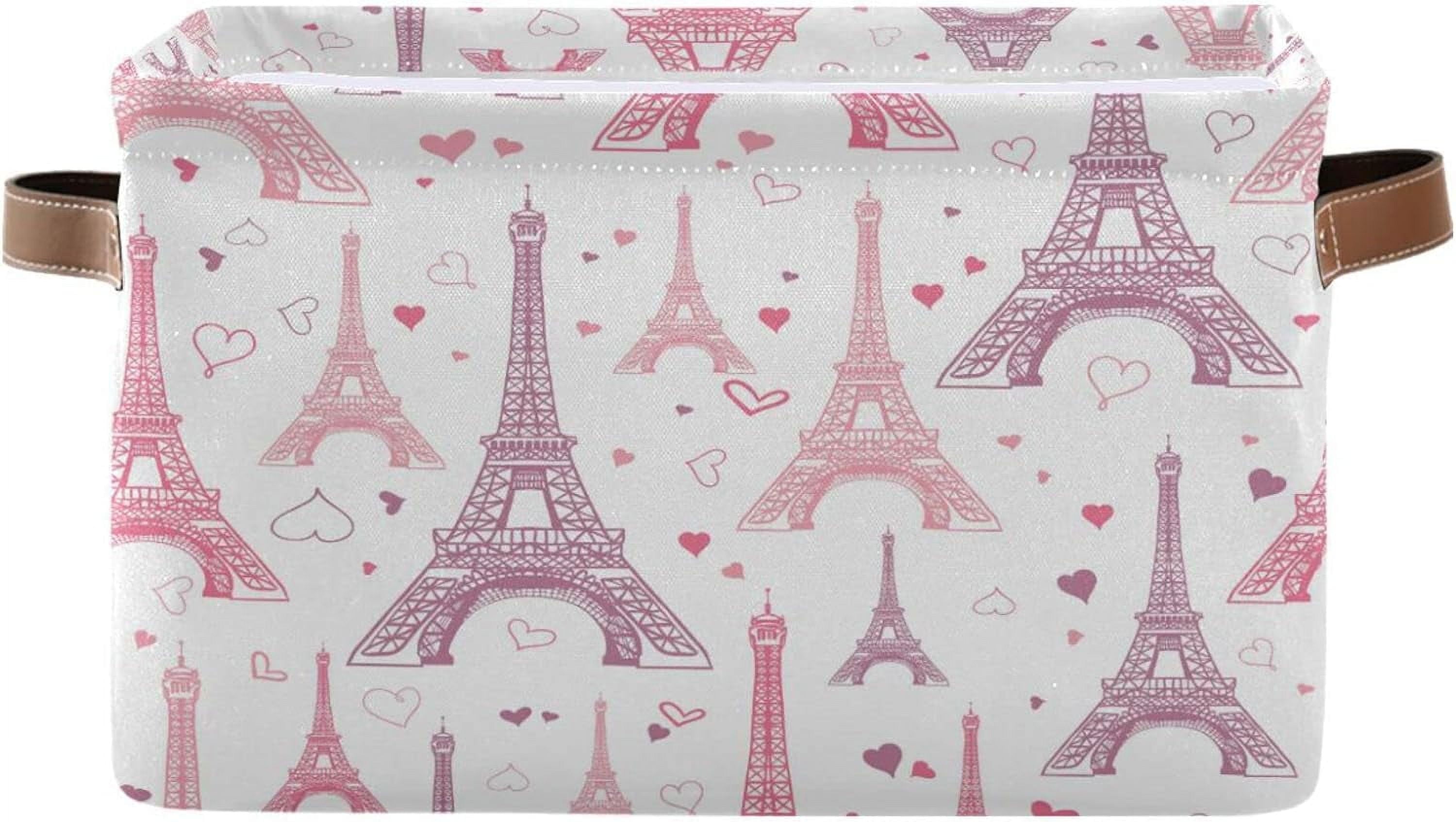 Coolnut Pink Eiffel Tower Large Square Storage Basket Bin with Handles ...