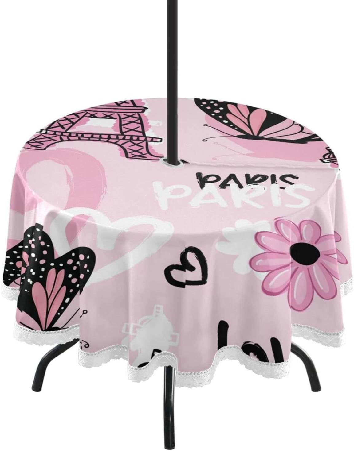 Coolnut Pink Eiffel Tower Round Table Cloth, Heat Resistant Table Cover ...