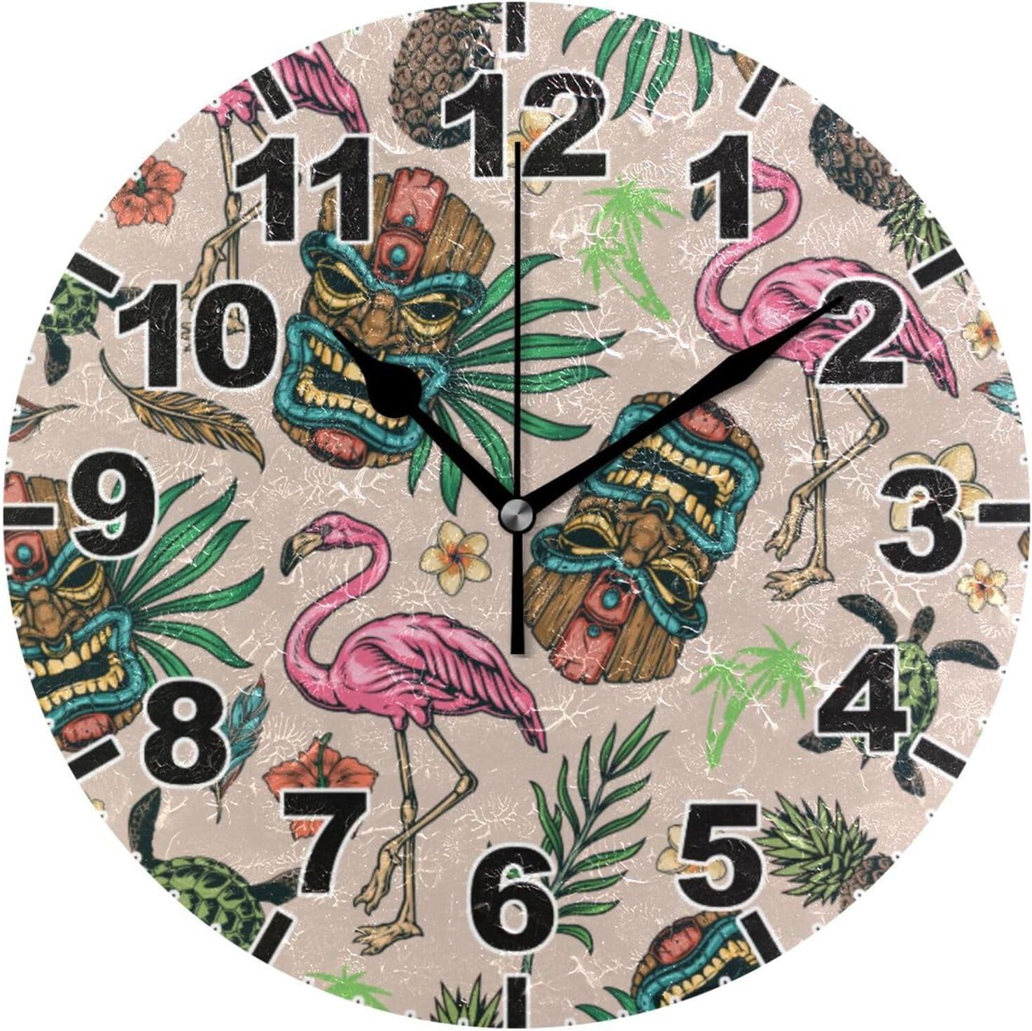Coolnut Pink Flamingo and Pineapple Round Wall Clock, Battery Operated ...