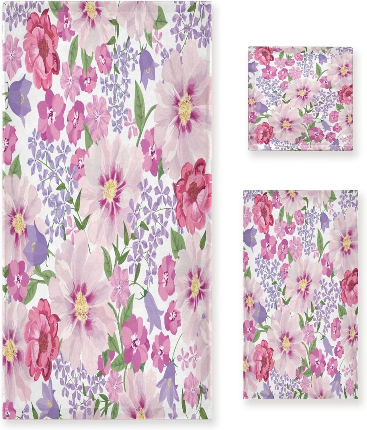 Coolnut Pink Floral Bathroom Towel Set of 3 with Hand Towel, Wash ...