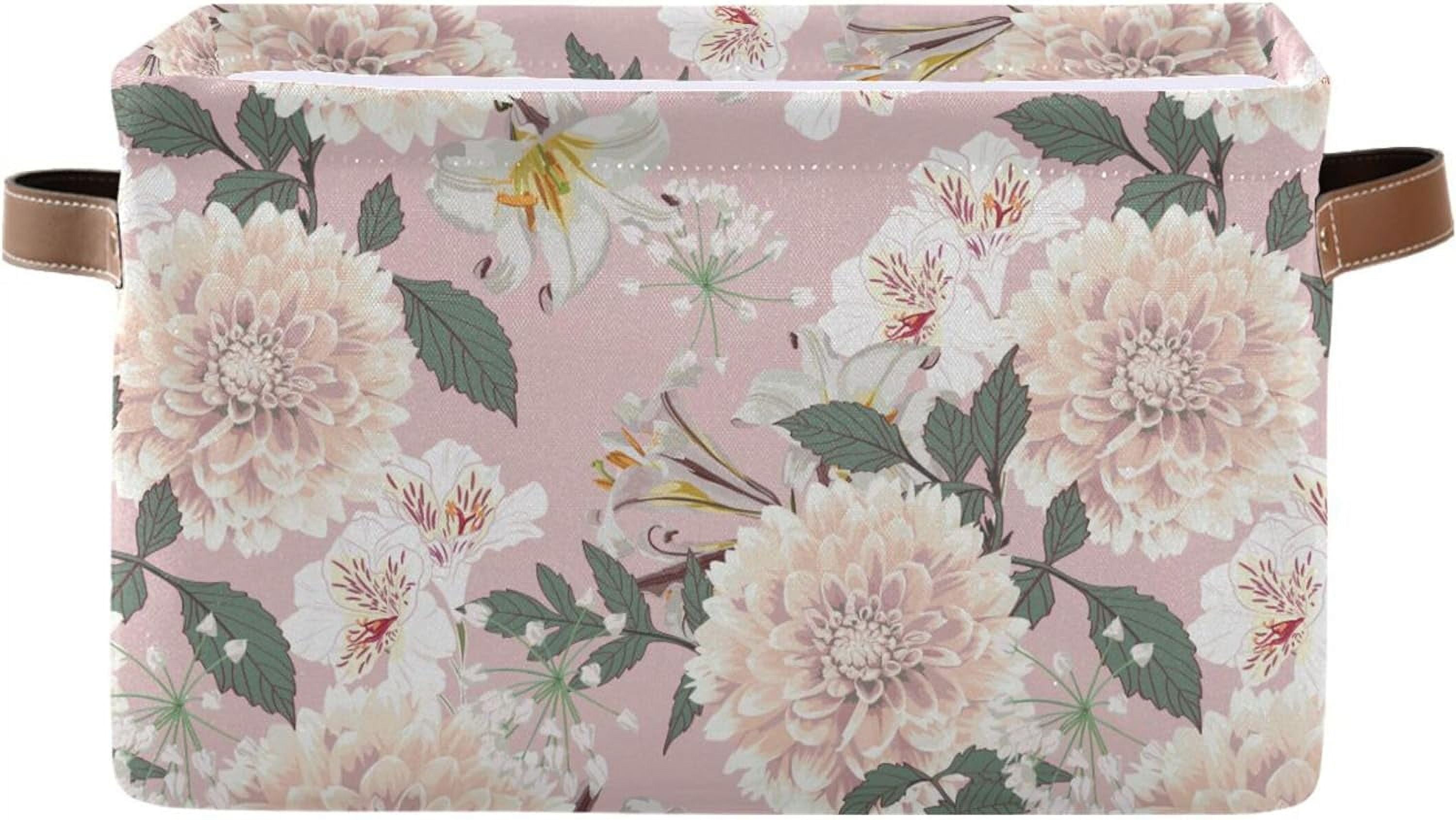 Coolnut Pink Floral Storage Cubes Organizer with Handles, Foldable ...