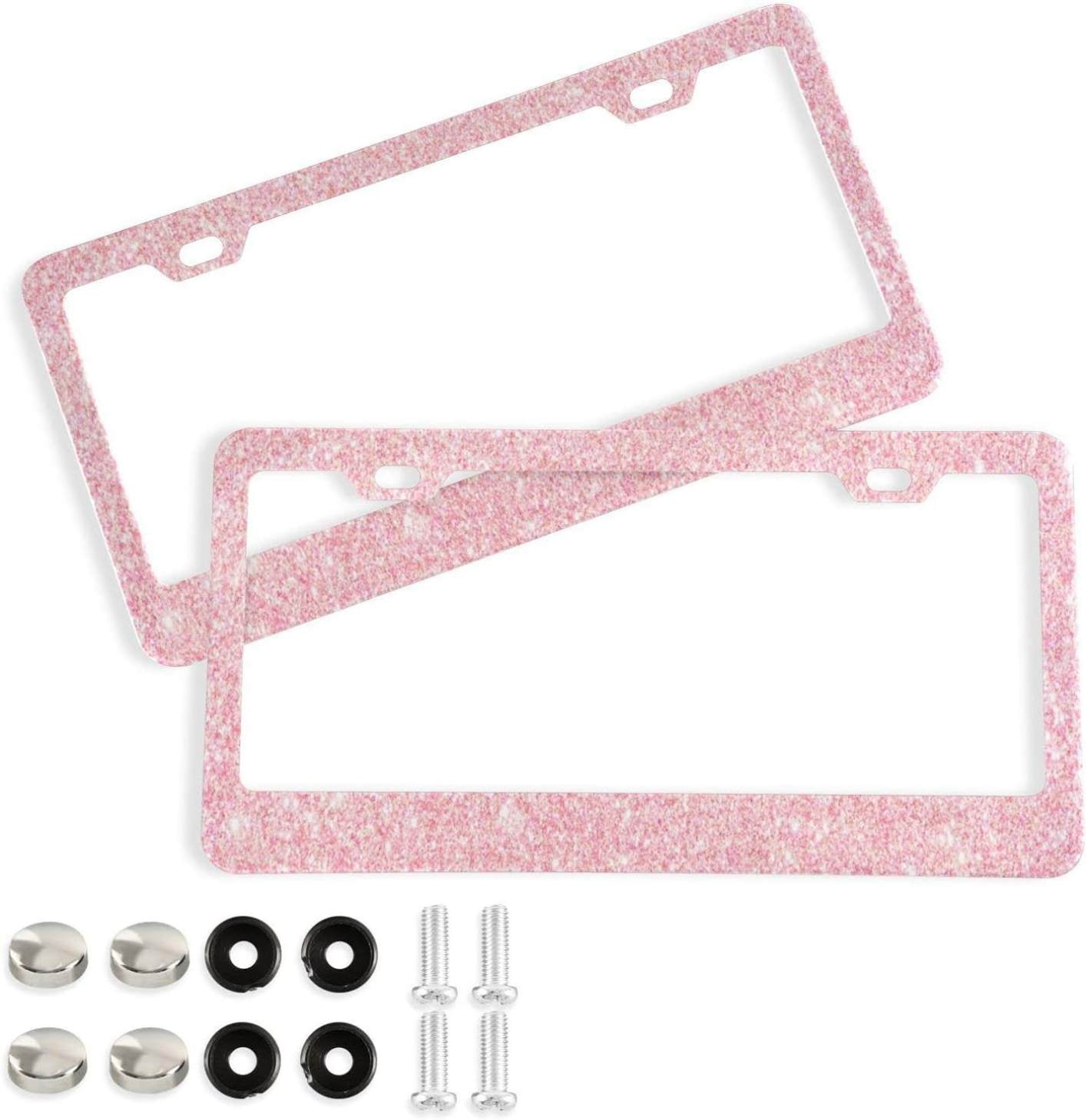 Coolnut Pink Glitter Texture License Plate Frames 2 Pack, Waterproof ...