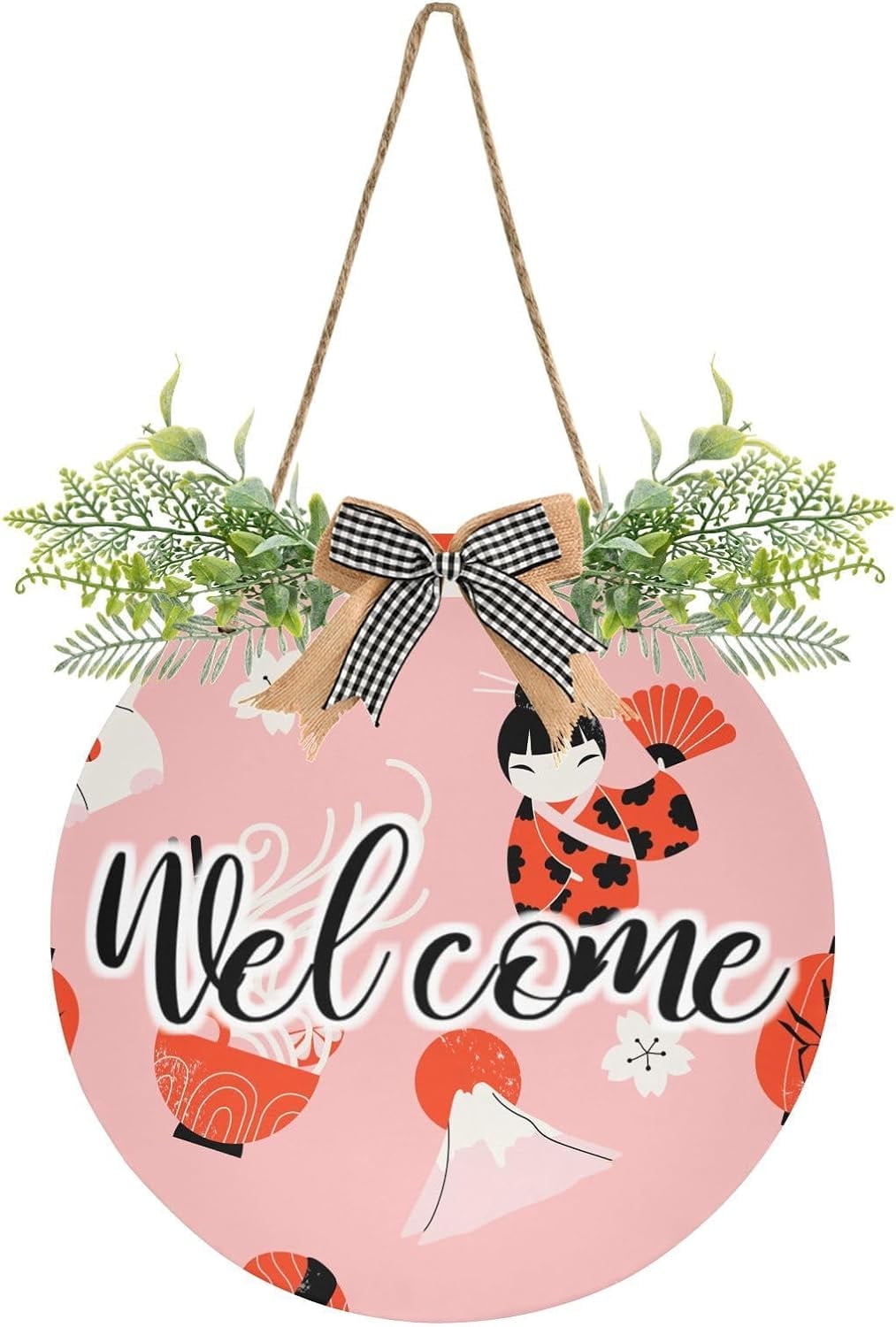 Coolnut Pink Japanese Pattern Front Door Round, Hanging Welcome Sign ...
