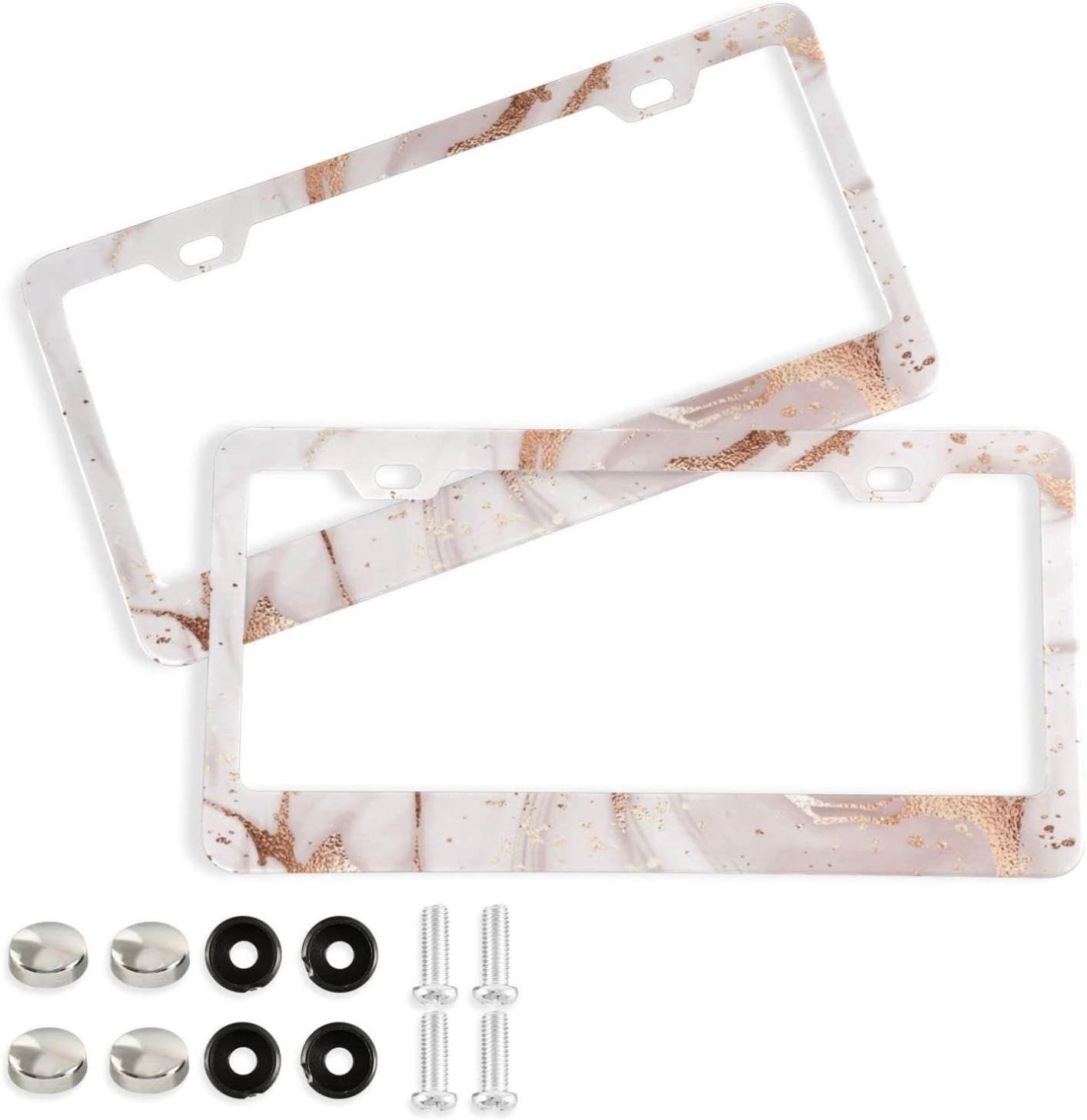 Coolnut Pink Marble License Plate Frames 2pcs, Aluminum Universal Car ...