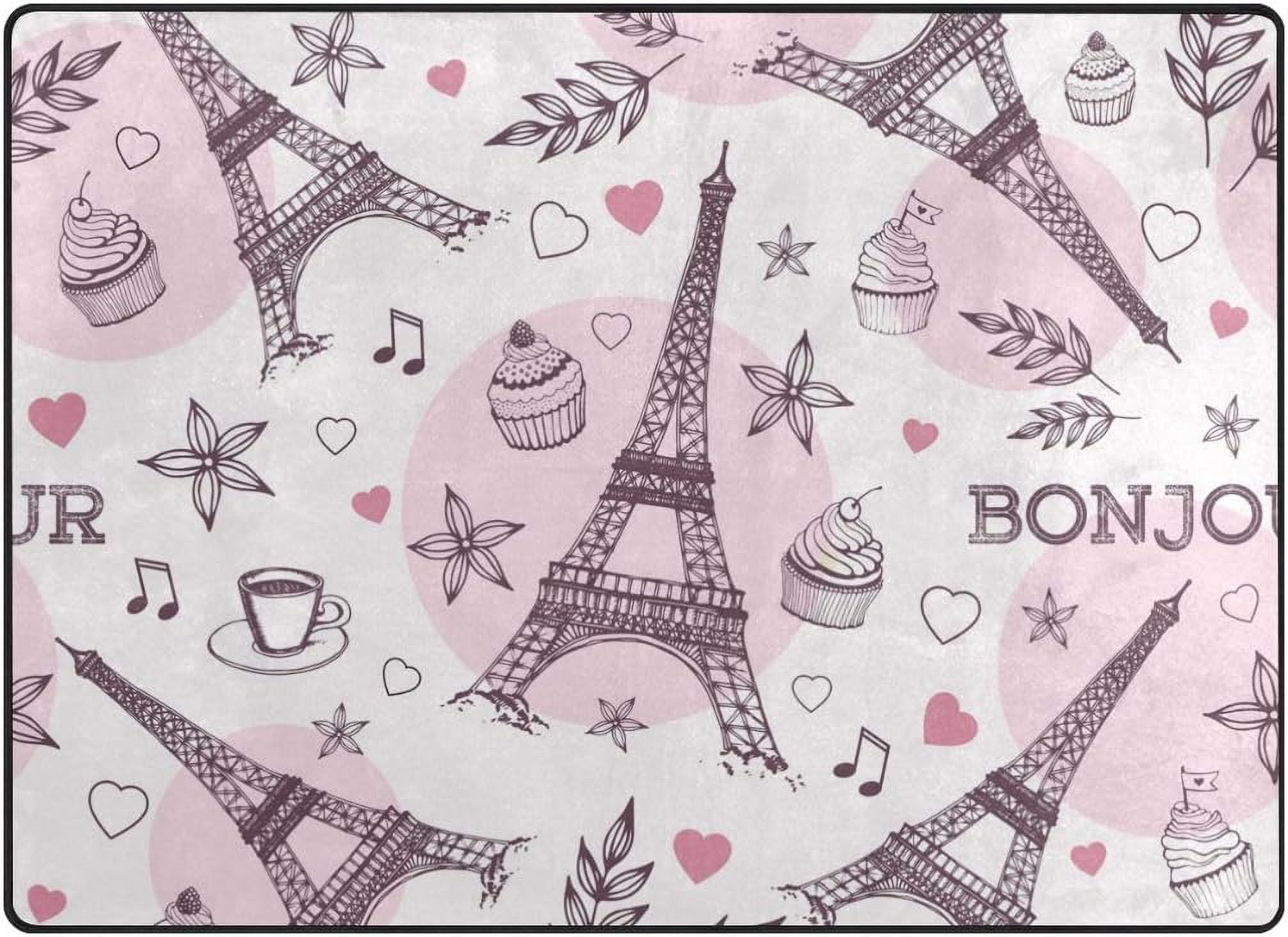 Coolnut Pink Paris Symbols 80 x 58 inches Lightweight Soft Area Rug Mat ...